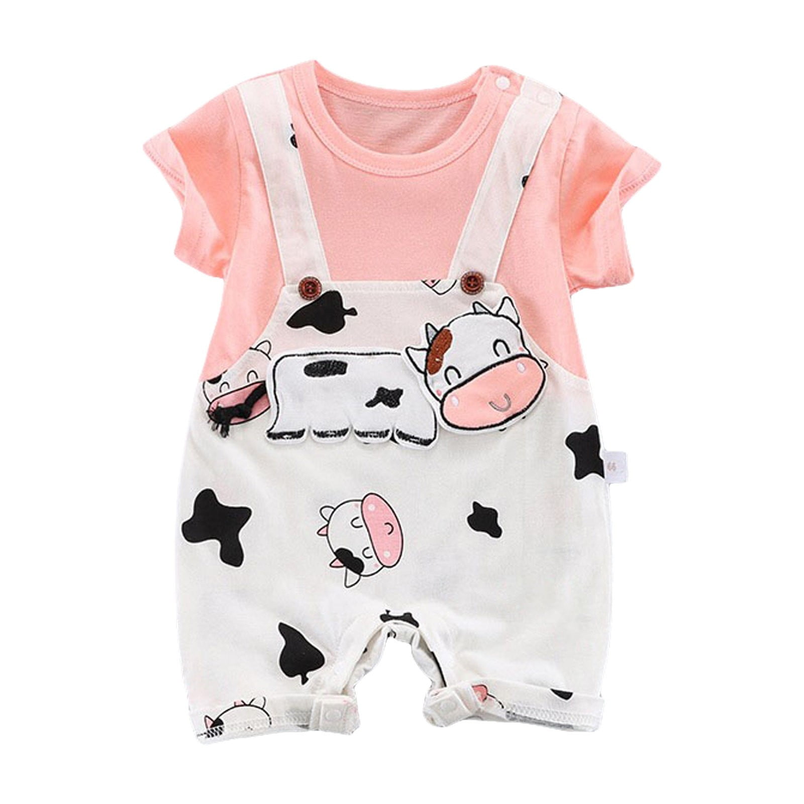 SXcggal Baby Milk Cow Print One Set Baby Crawling Clothes Short Sleeve ...