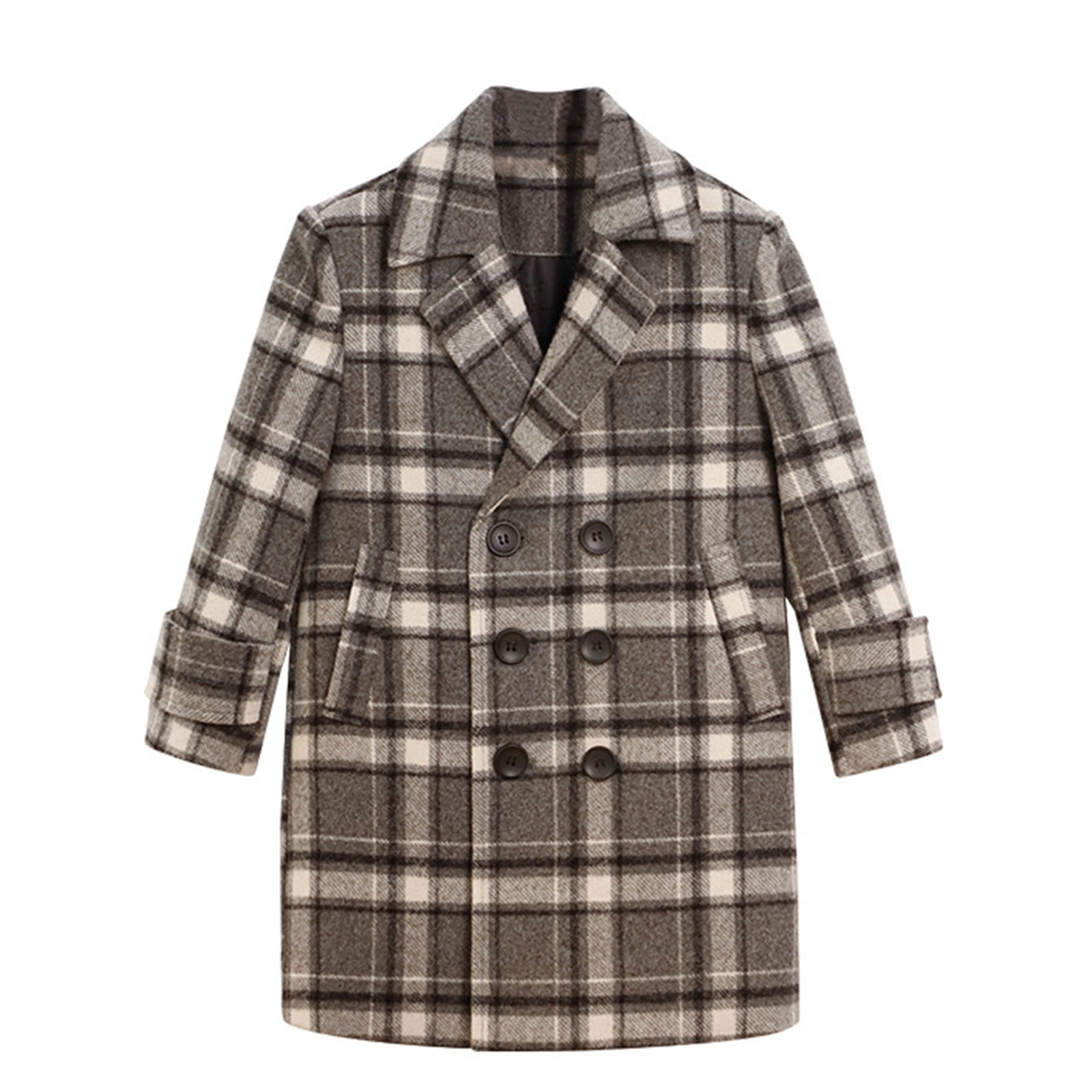 SXcggal Boy's Wool Double Trench Jacket Warm Plaid Peacoat Handsome ...