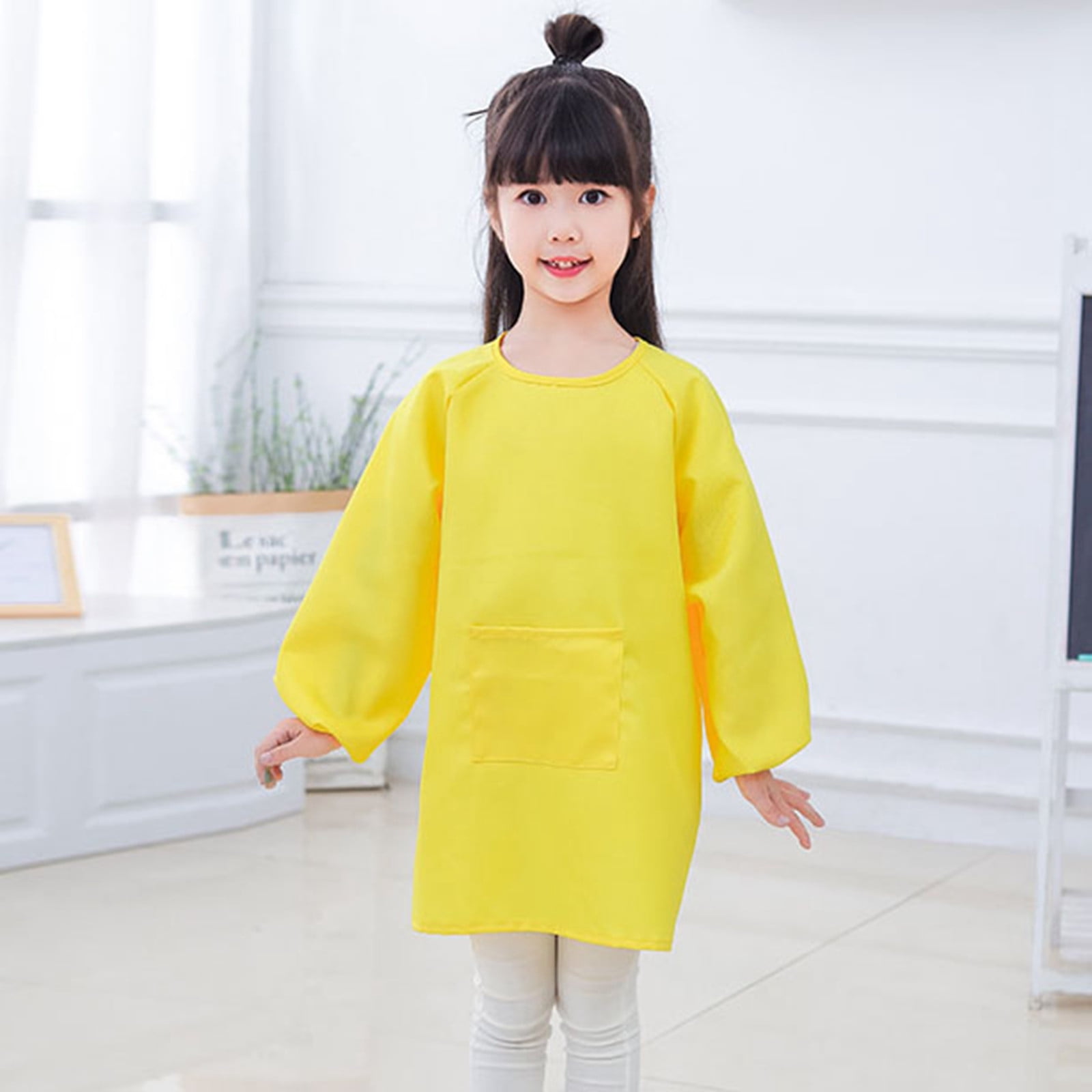 SXcggal Kid Art Smock Solid Color With Pocket Apron For Children ...