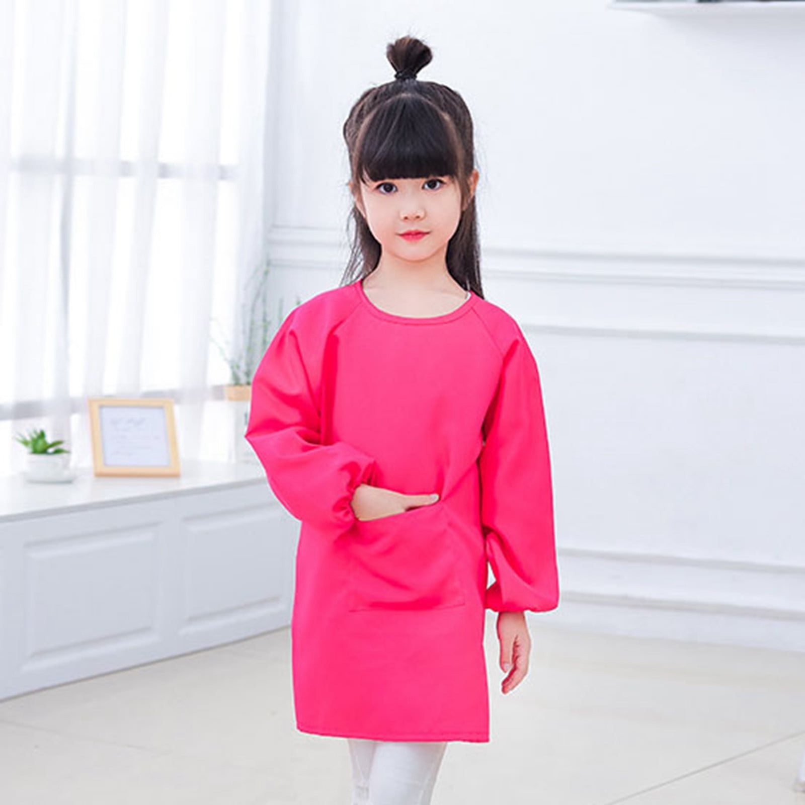 SXcggal Kid Art Smock Solid Color With Pocket Apron For Children ...