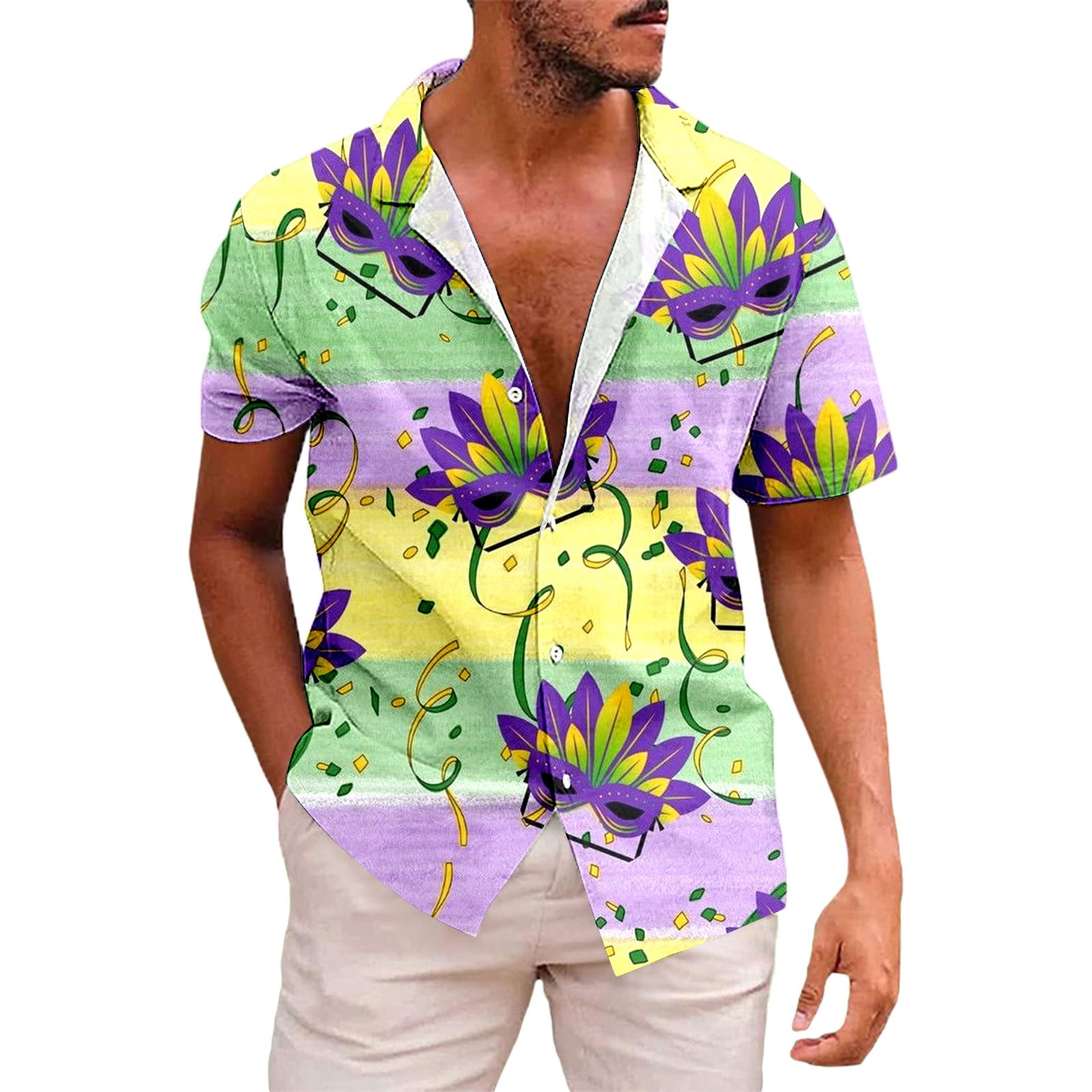 Sxcggal Men Summer Leisure Shirt Print Blouse Short Sleeve Turn Down