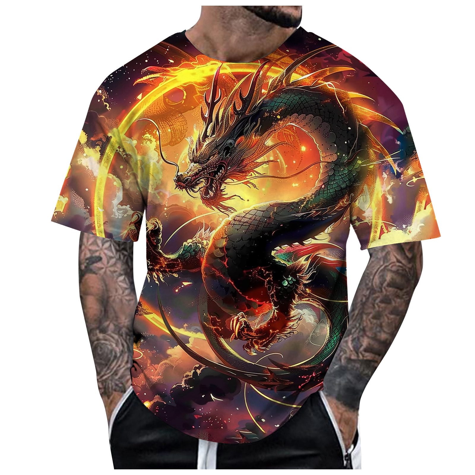 SXcggal Men's Dragon T Shirt Summer Short Sleeve T Shirt Top Animal ...