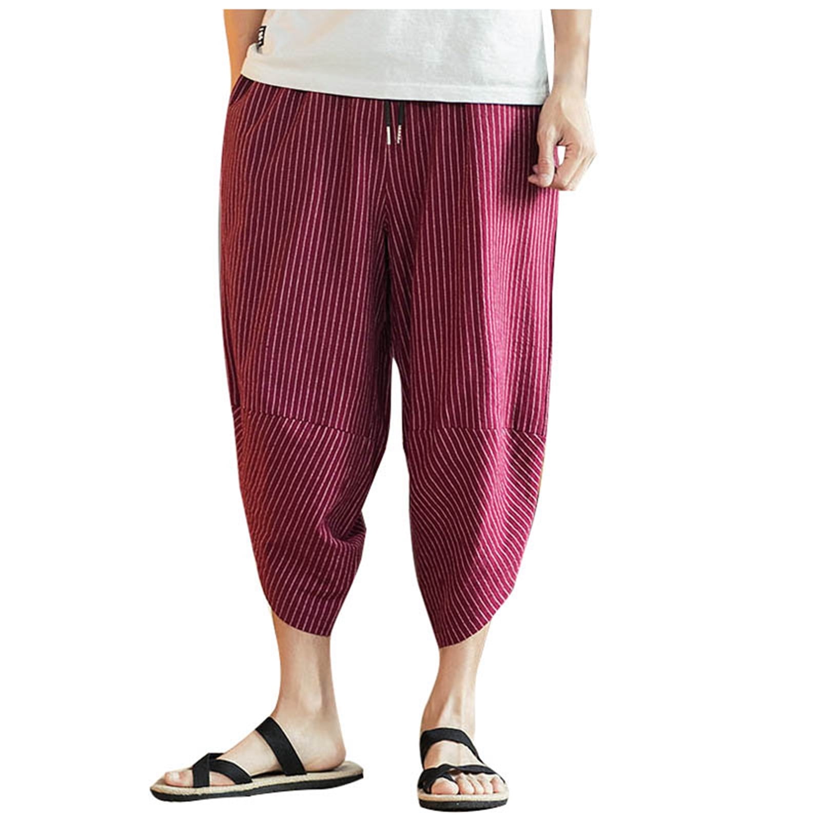 Sxcggal Mens Linen Harlan Capri Pants Light Loose 3 4 Shorts Draw Rope