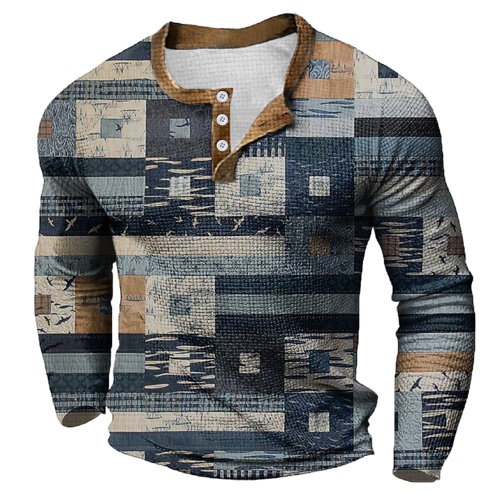 SXcggal Mens Shirt Large Size Base Shirt 3D Printing Casual Collarless ...