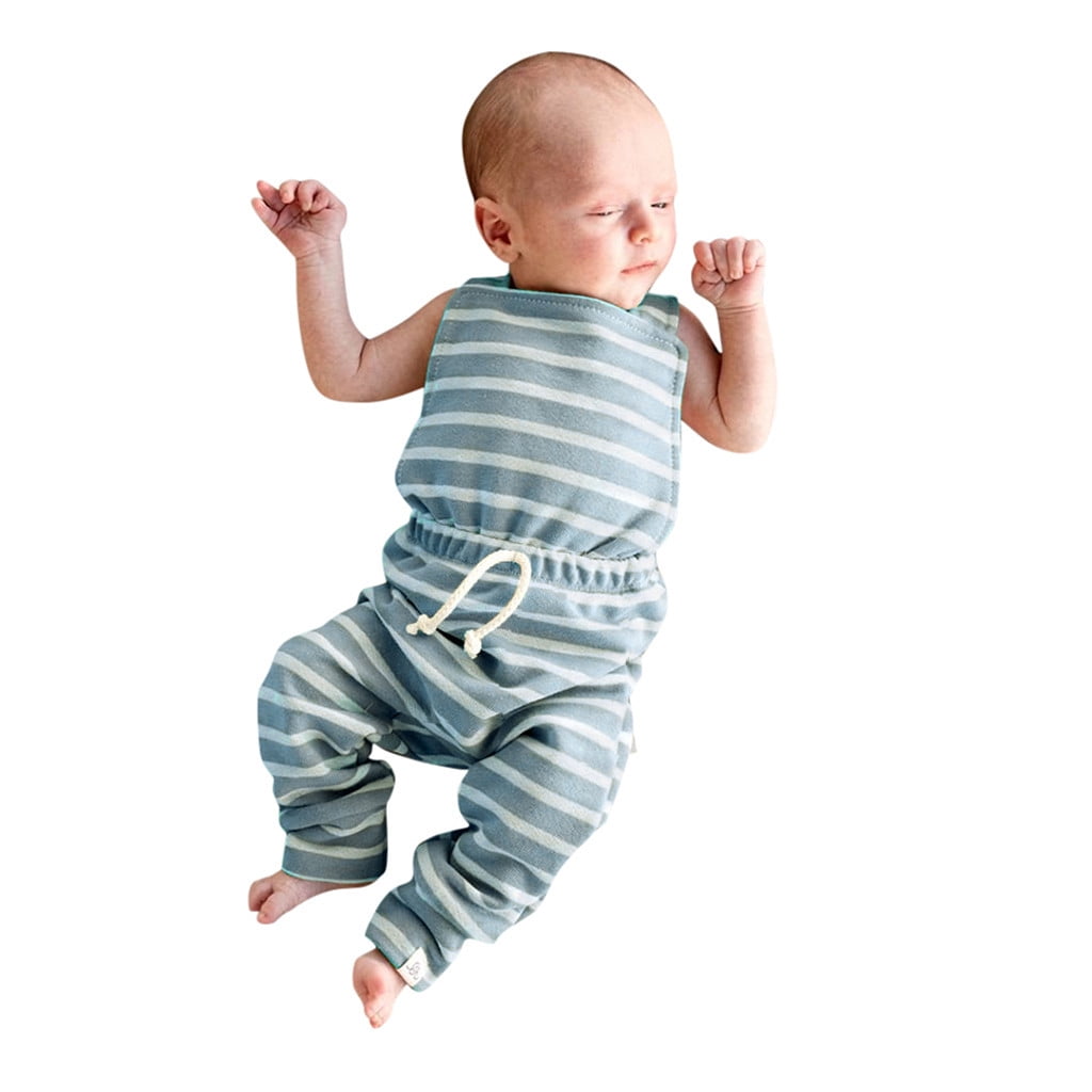 SXcggal Newborn Infant Baby Girl Boy Backless Striped Romper Overalls ...