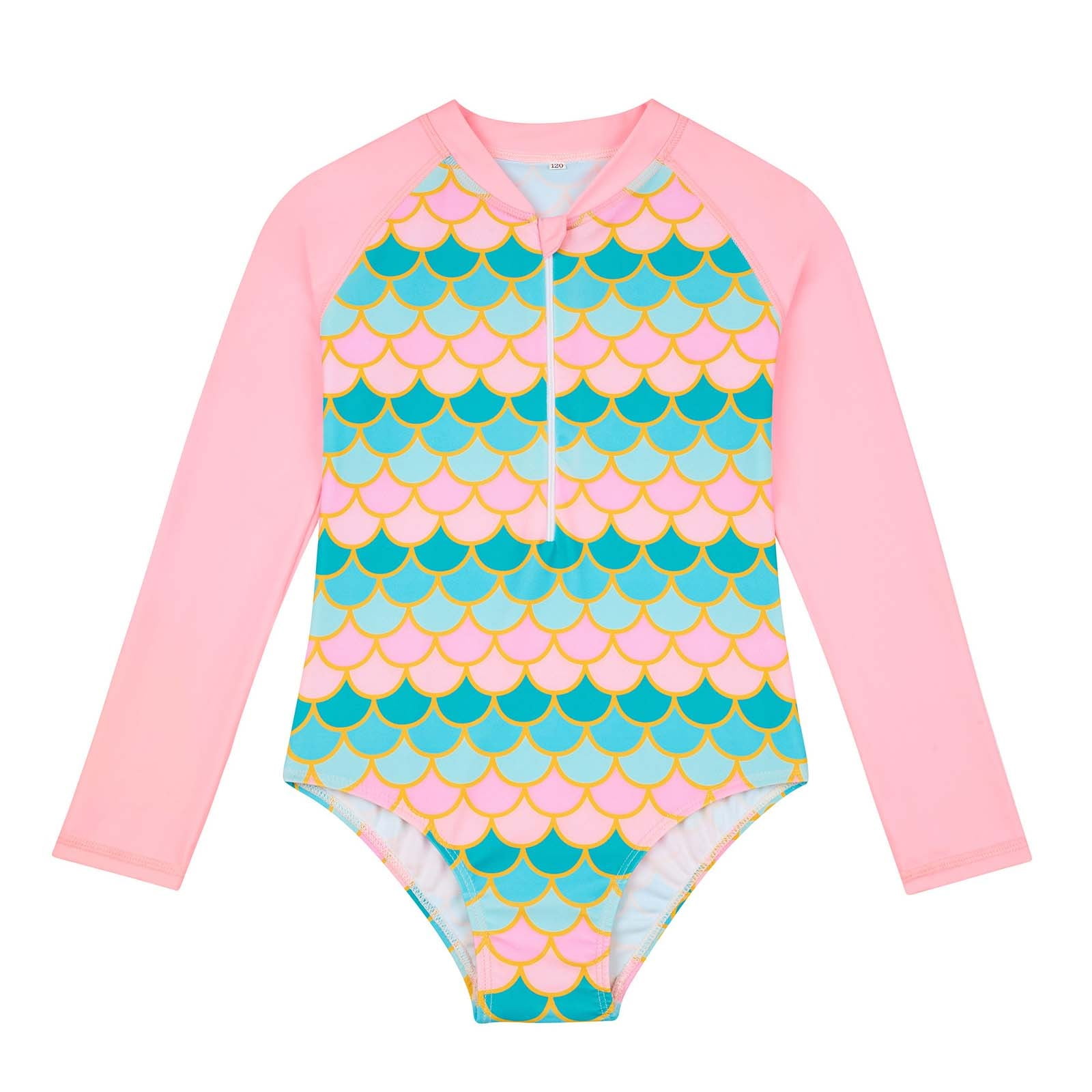SXcggal Swimwear For Kids Long Sleeve Swimsuit For Girls Scales Design ...