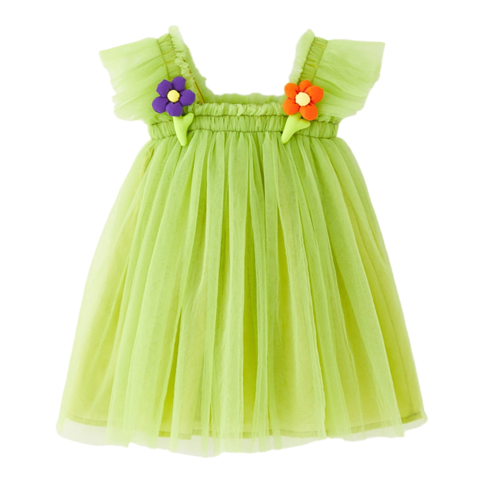 SXcggal Toddler Girls Fly Sleeve Floral Tulle Holiday Party Costume ...