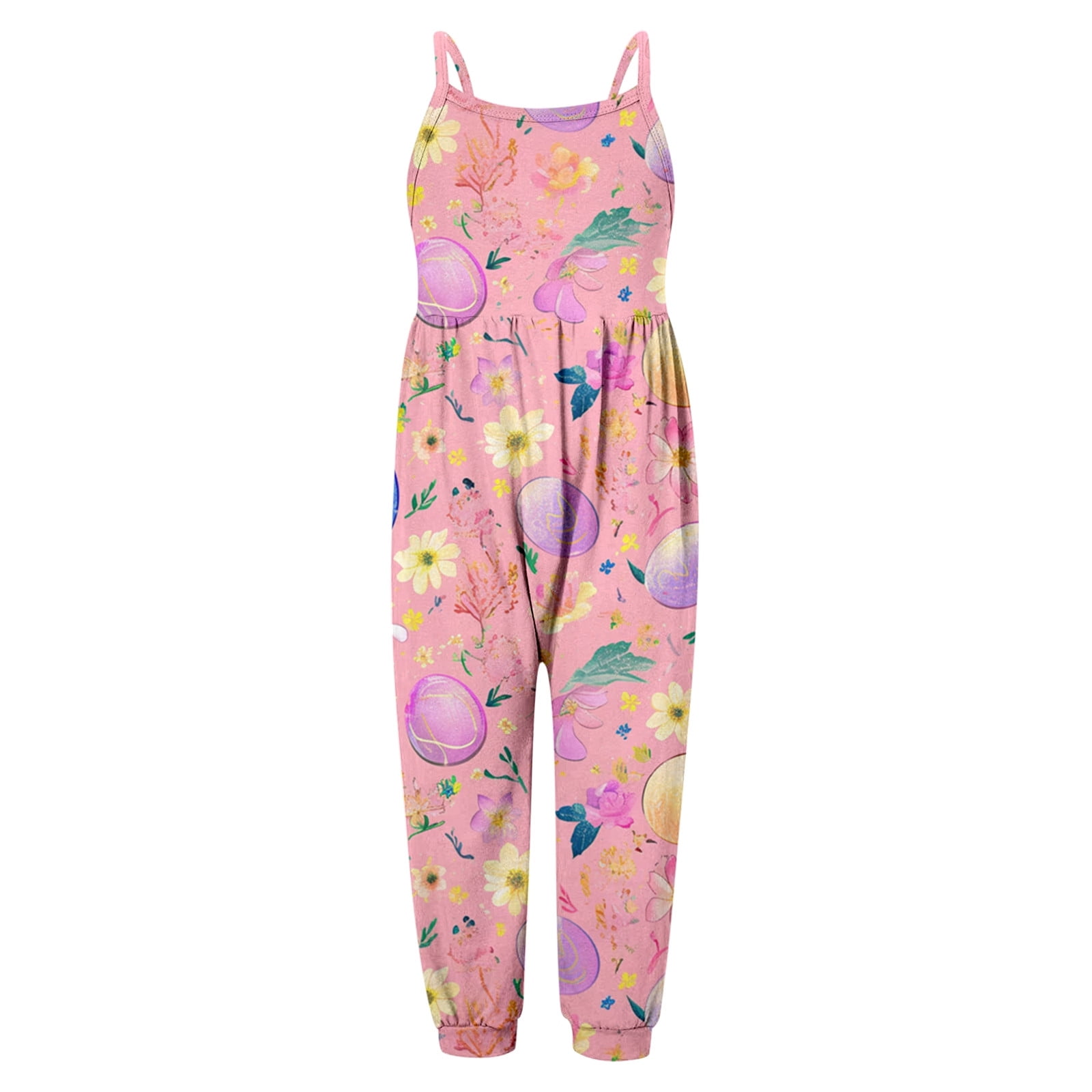 SXcggal Toddler Girls Kids Baby Jumpsuit 1 Piece Floral Cartoon Easter ...