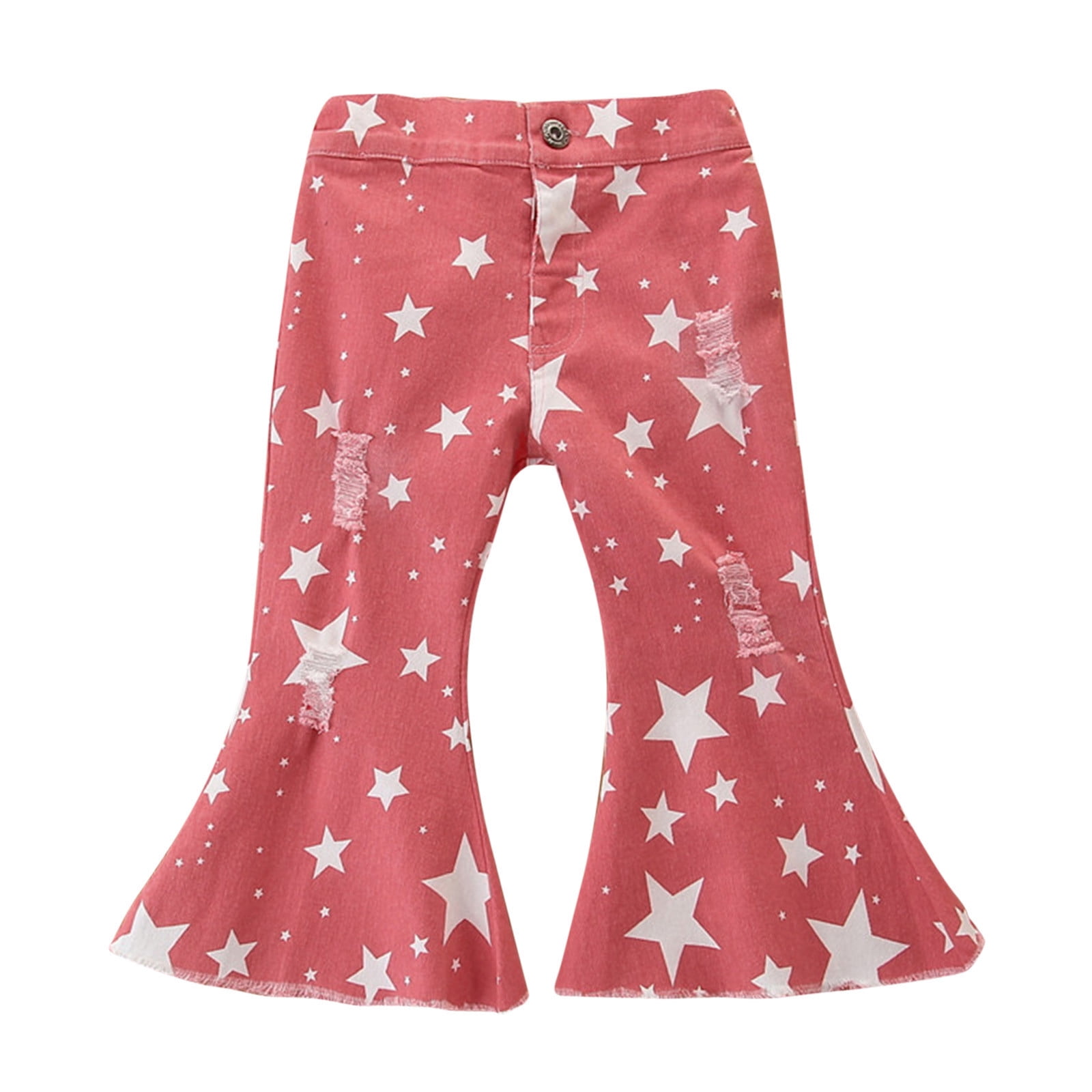 SXcggal Waist Kids Toddler Girls Bell Jeans Bottoms Printing Star Baby ...