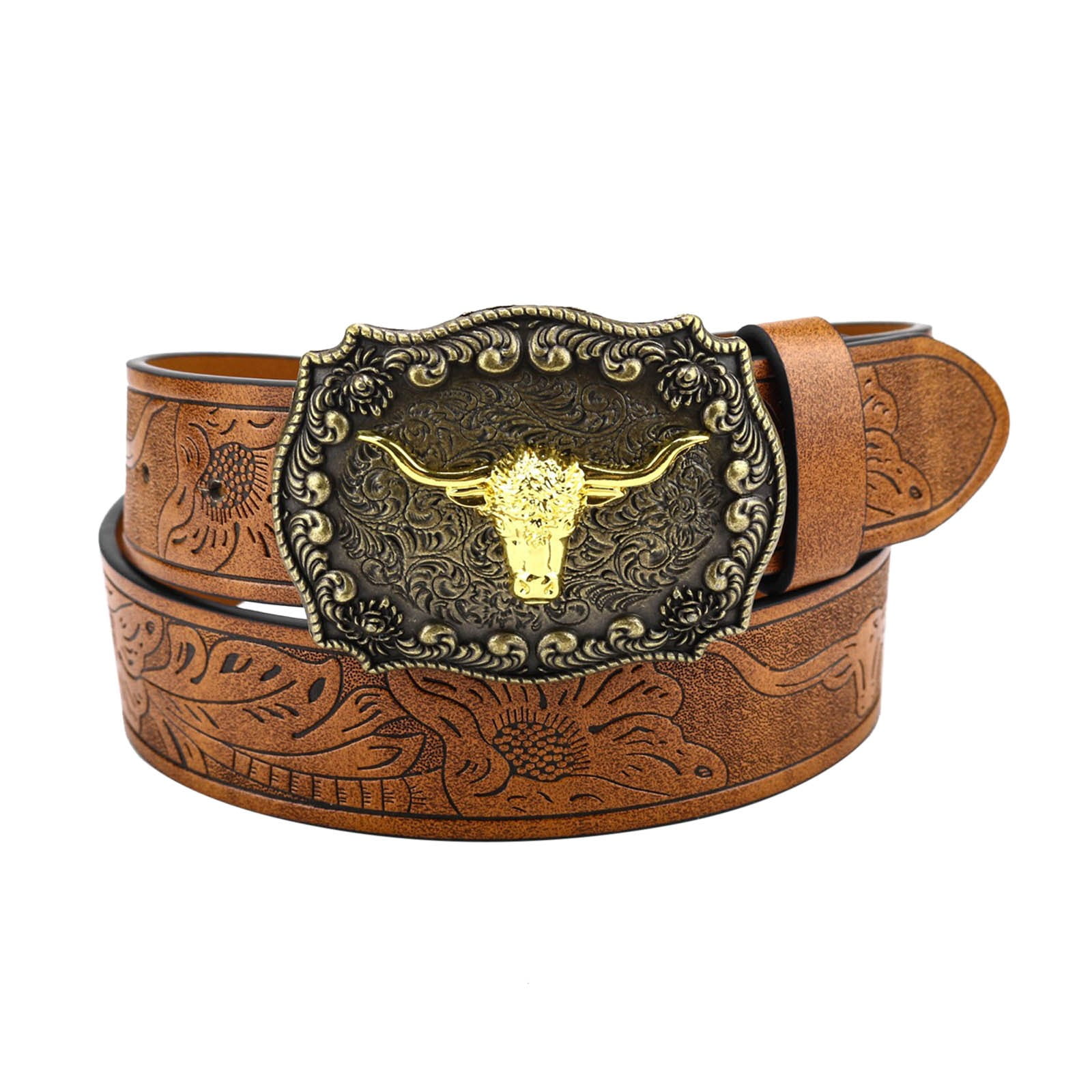 SXcggal Western Cowboy Belt Bull Head Big Buckle Trend Retro Youth ...
