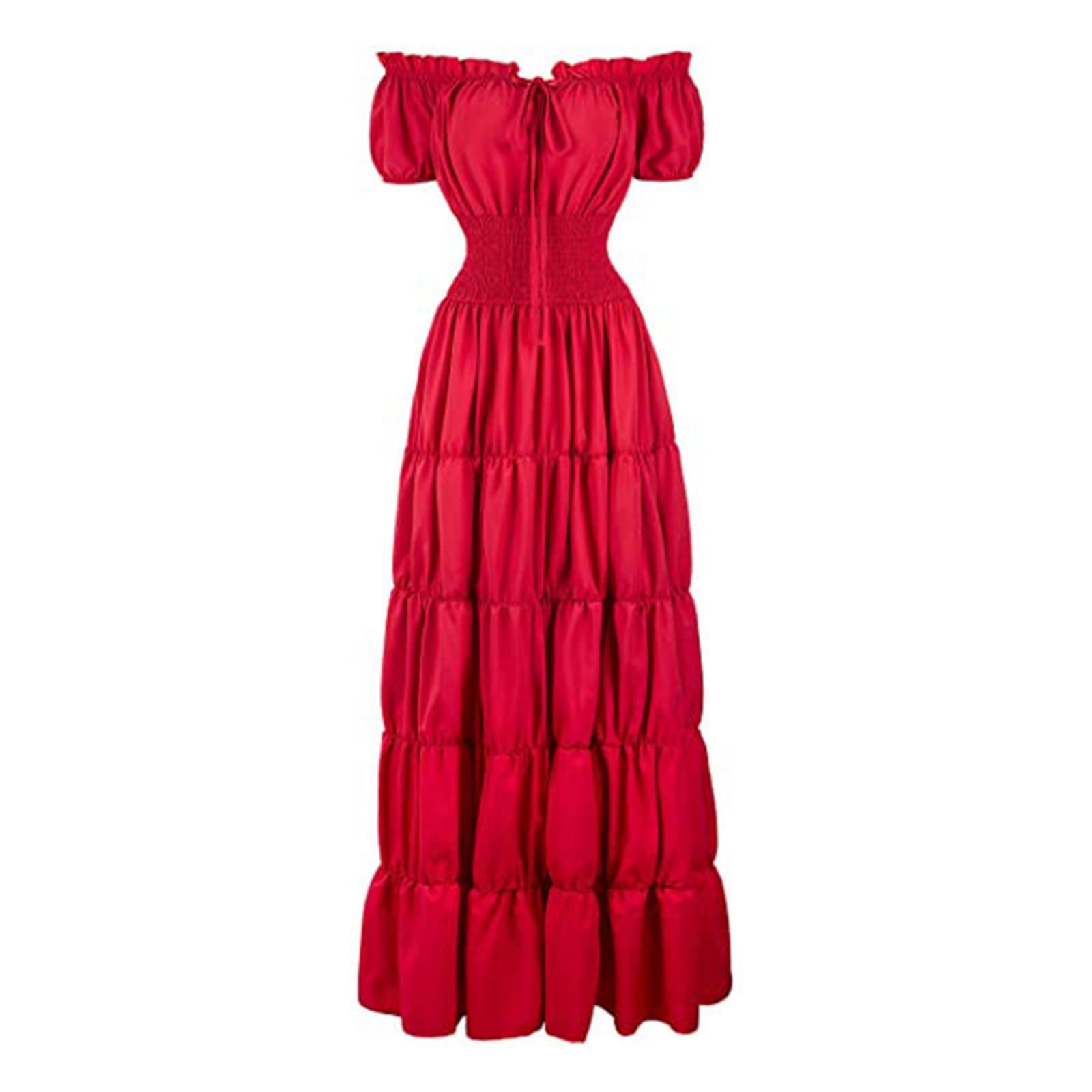 Landzoo Women Elegant Irish Clothes Over Dress Smocked Waist Retro Gown ...