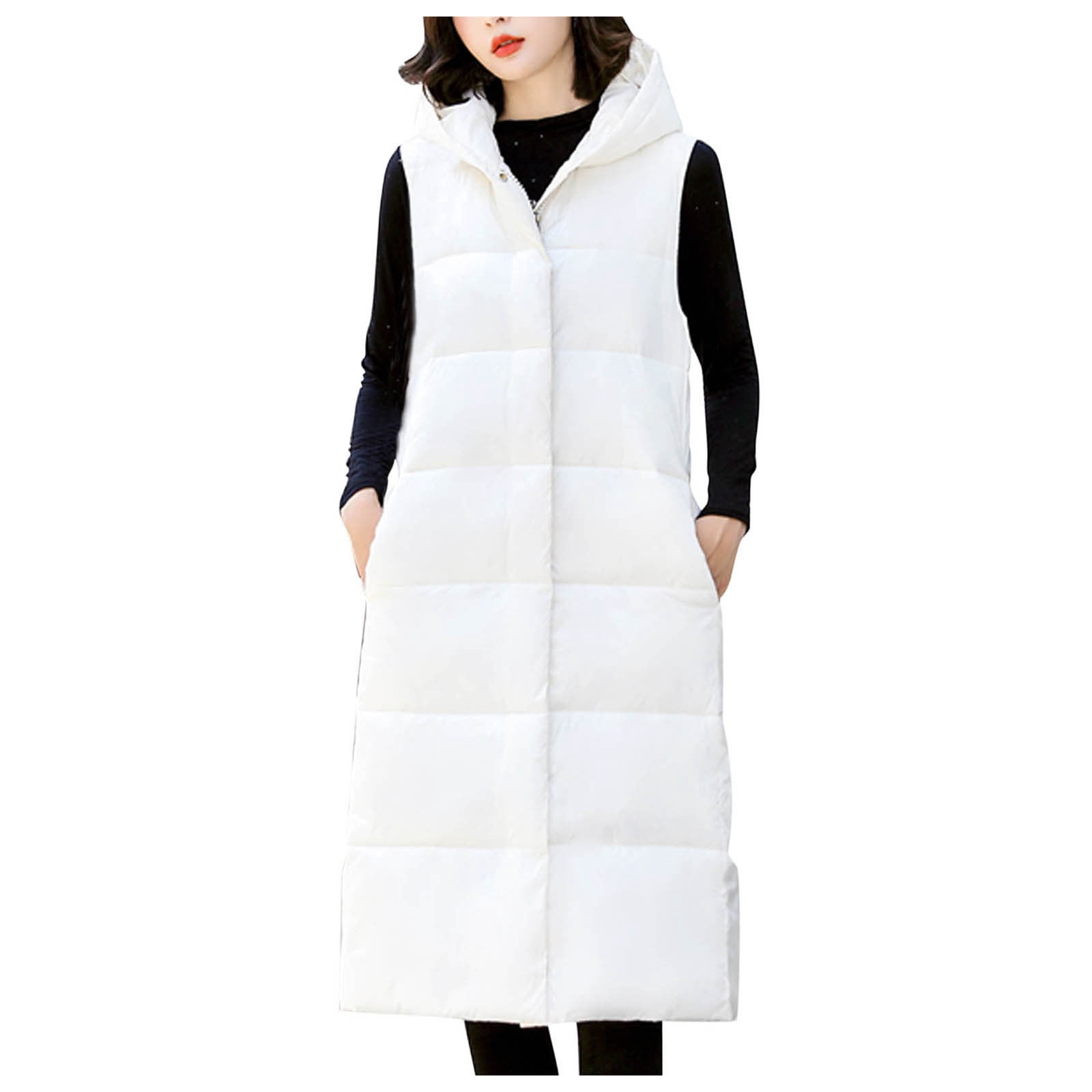 SXcggal Women's Long Winter Coat Vest With Hood Sleeveless Warm Down ...