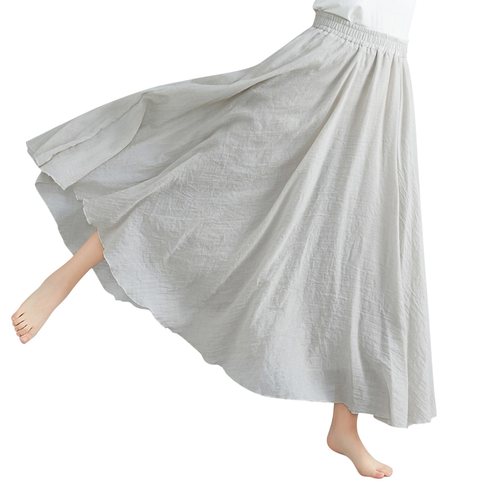 SXcggal Womens Solid Color Half Skirt Elastic Waist A Line Skirt Long ...