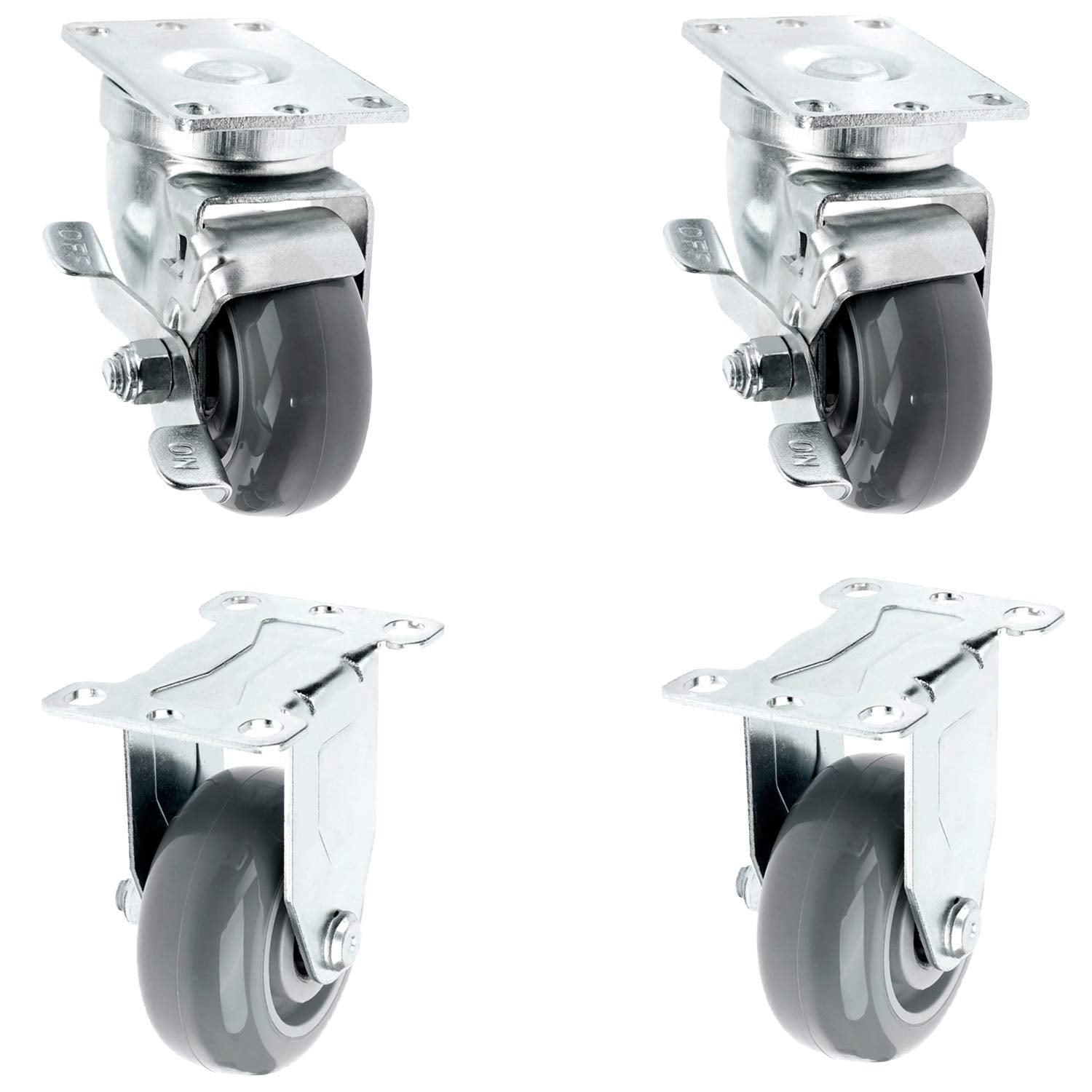SY America 3" 4 Pack Heavy Duty Caster Set, Gray Polyurethane Wheel ...