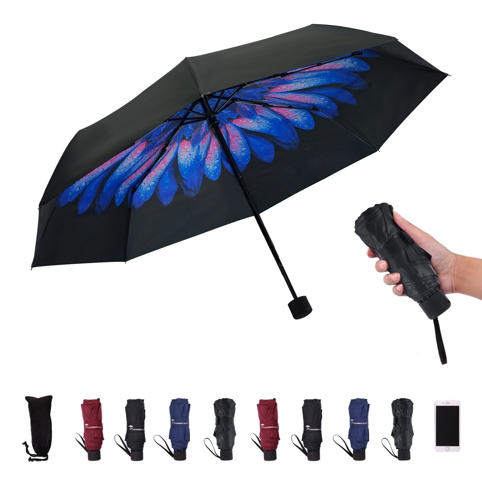 SY COMPACT Mini Umbrellas for Rain Light Small Umbrella Waterproof ...