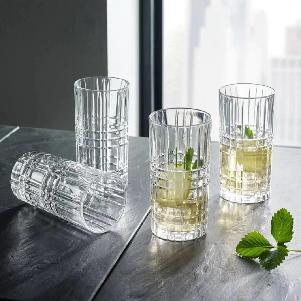 SYANKA Glass Crystal Cut Long Juice Glasses Set of 8300ml Transparent ...