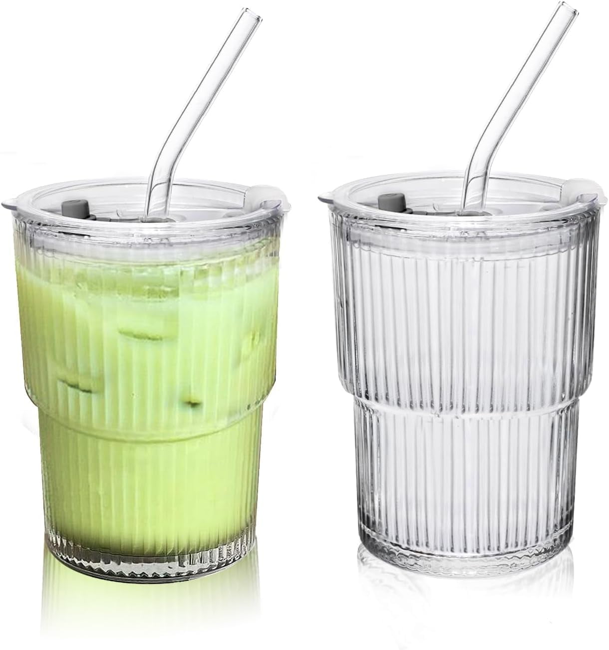 SYANKA Premium Glass Sipper with Lid and Glass Straws Set of 2 400ml ...