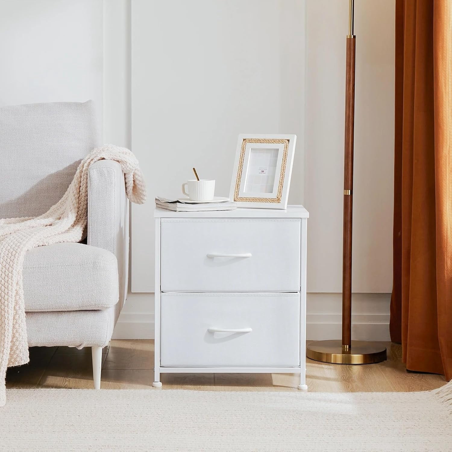 SYBESTE Living Room Cabinet Layers Set of 2 Fabric Drawers Beside ...