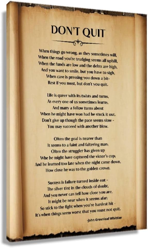 SYDposter Dont Quit Poem Wall Art Canvas Artwork Vintage Inspirational ...