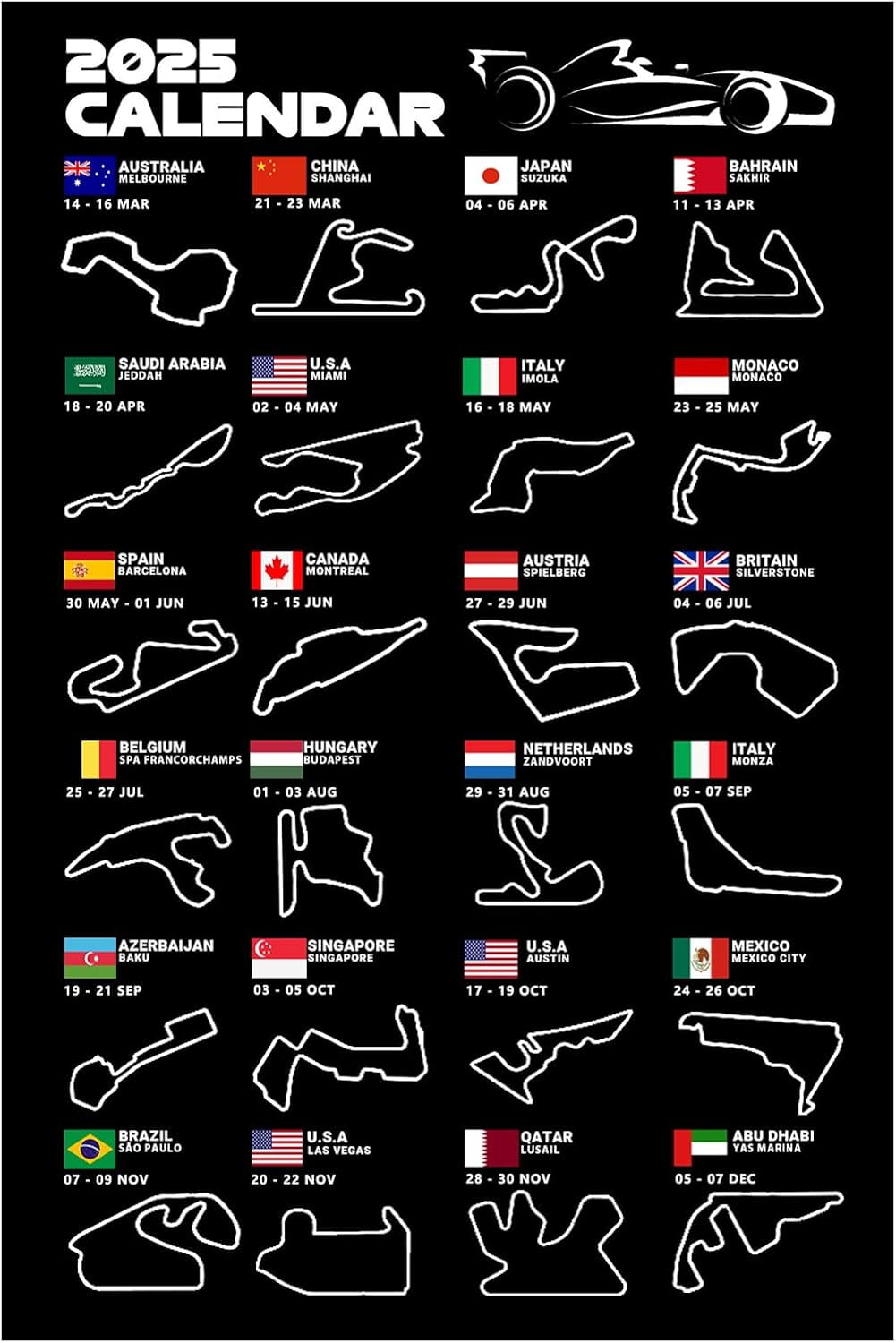 SYDposter F1 Poster Track Wall Art Picture for Boys Room Office Decor ...