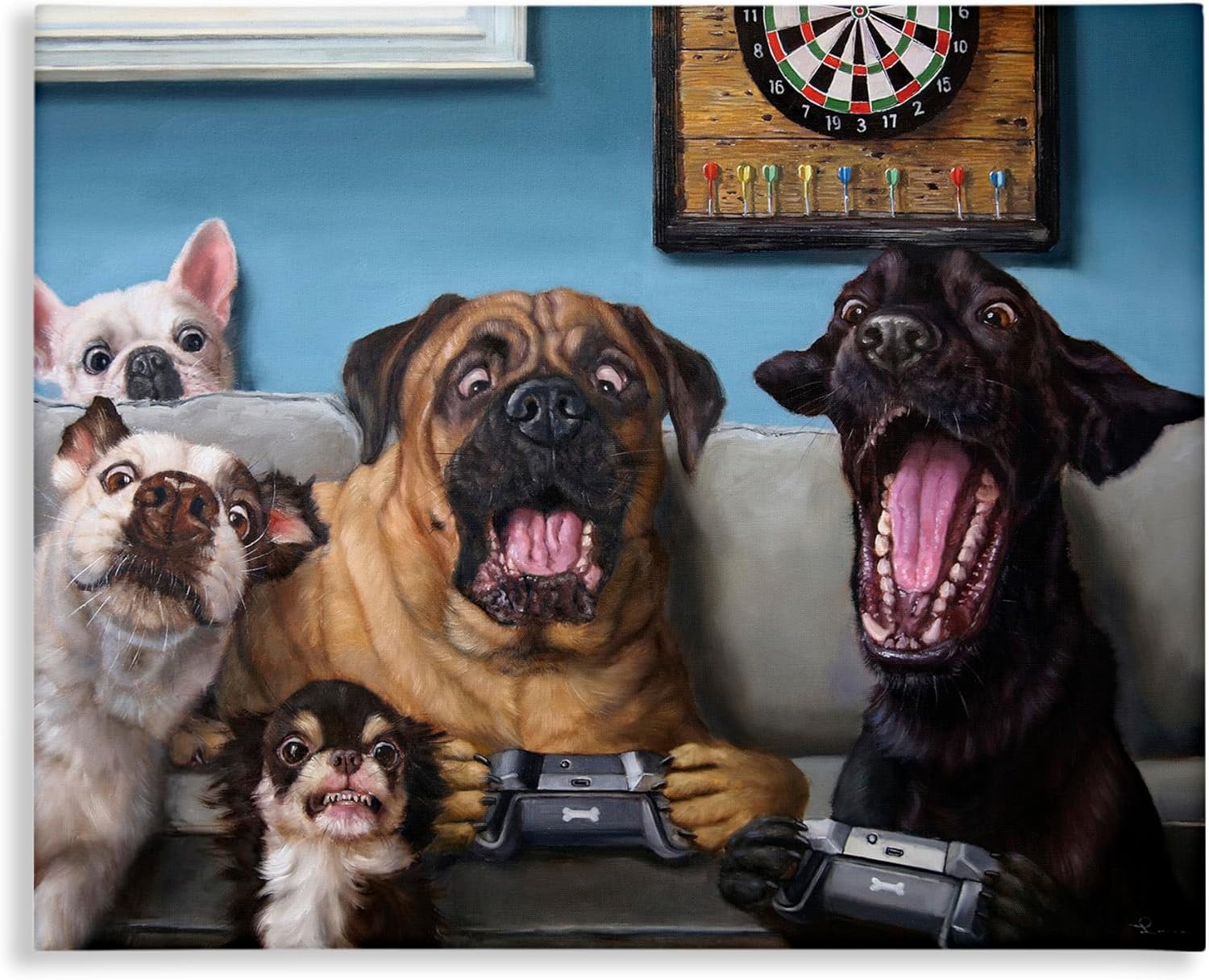SYDposter Funny Dogs Playing Video Games Livingroom Pet Portrait ...