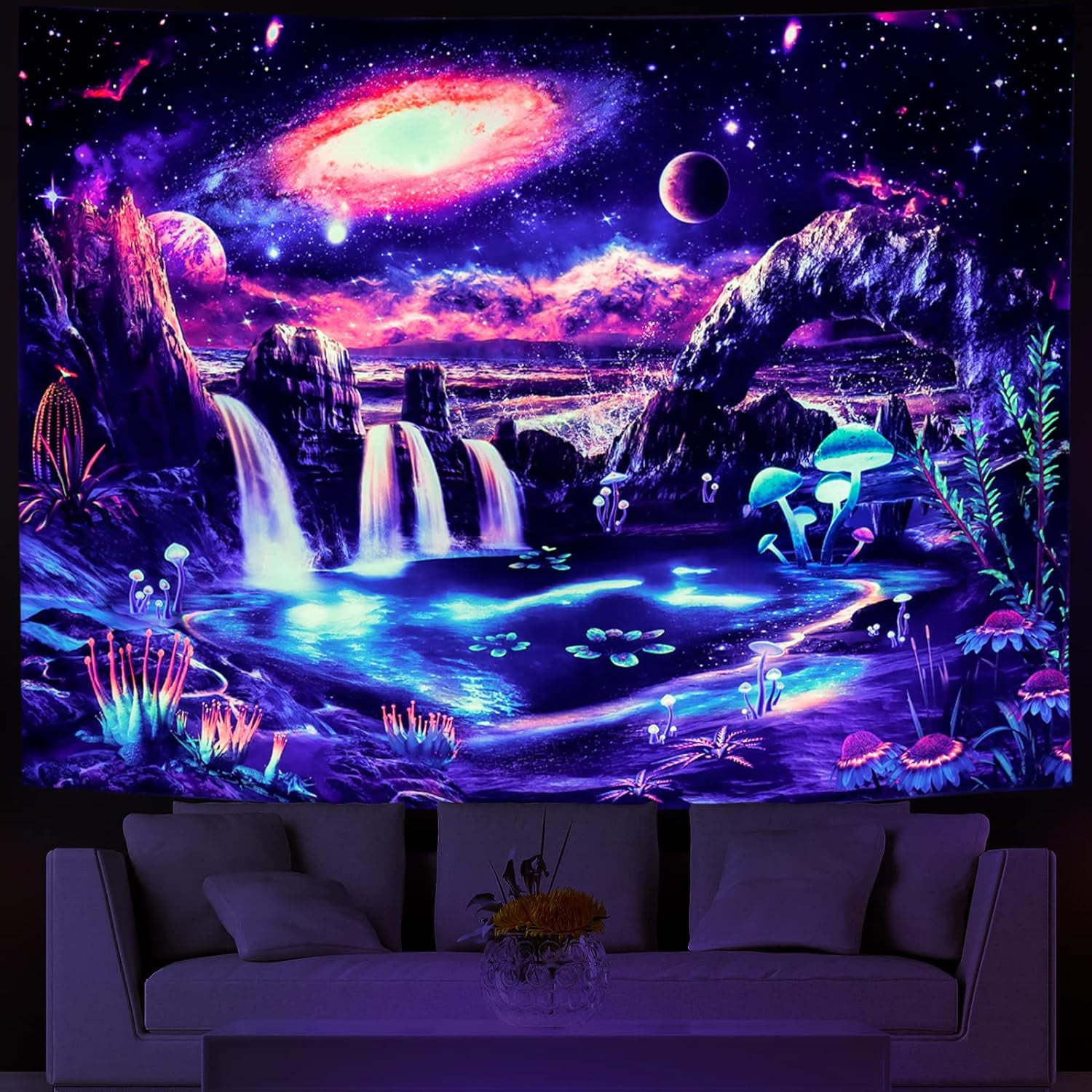 SYDposter Galaxy Tapestry, Trippy Planet Wall Art, UV Reactive ...