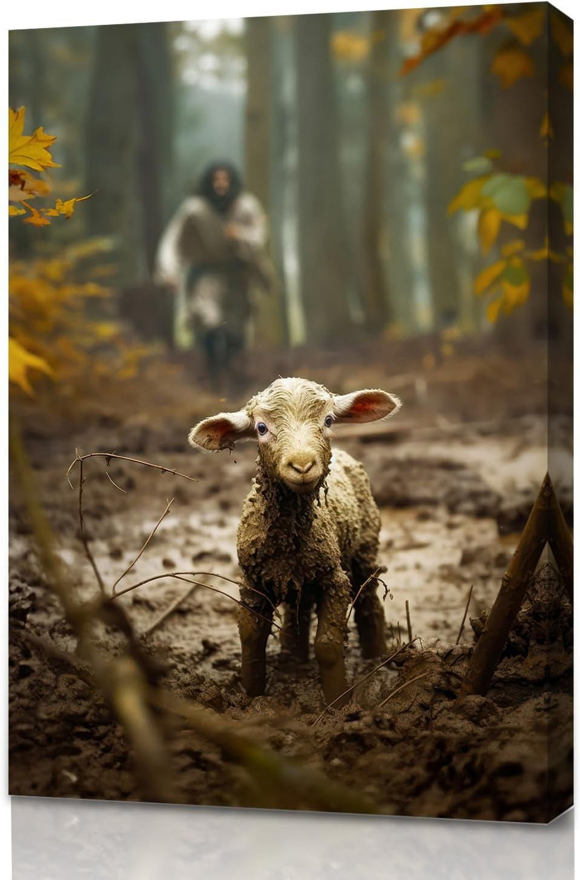 SYDposter Jesus Running After Lost Lamb Canvas Wall Art Christian Wall ...