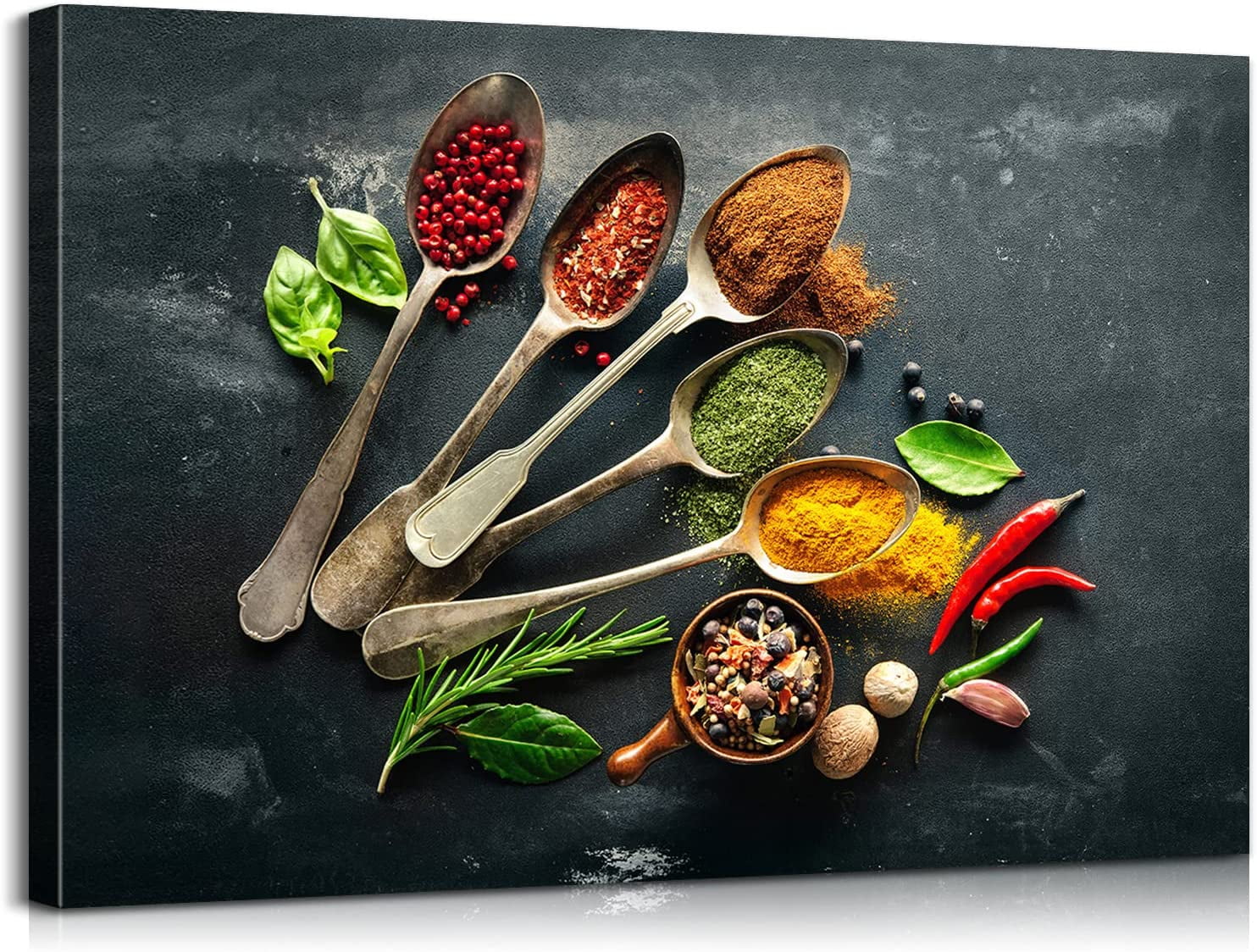 SYDposter Kitchen Pictures Wall Decor Colorful Spice in Spoon Pictures ...