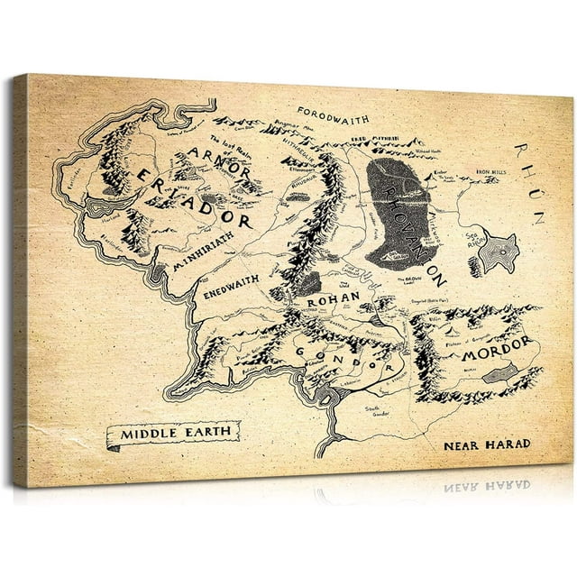 SYDposter Middle Earth Map Canvas Wall Art Lord of The Rings Poster ...