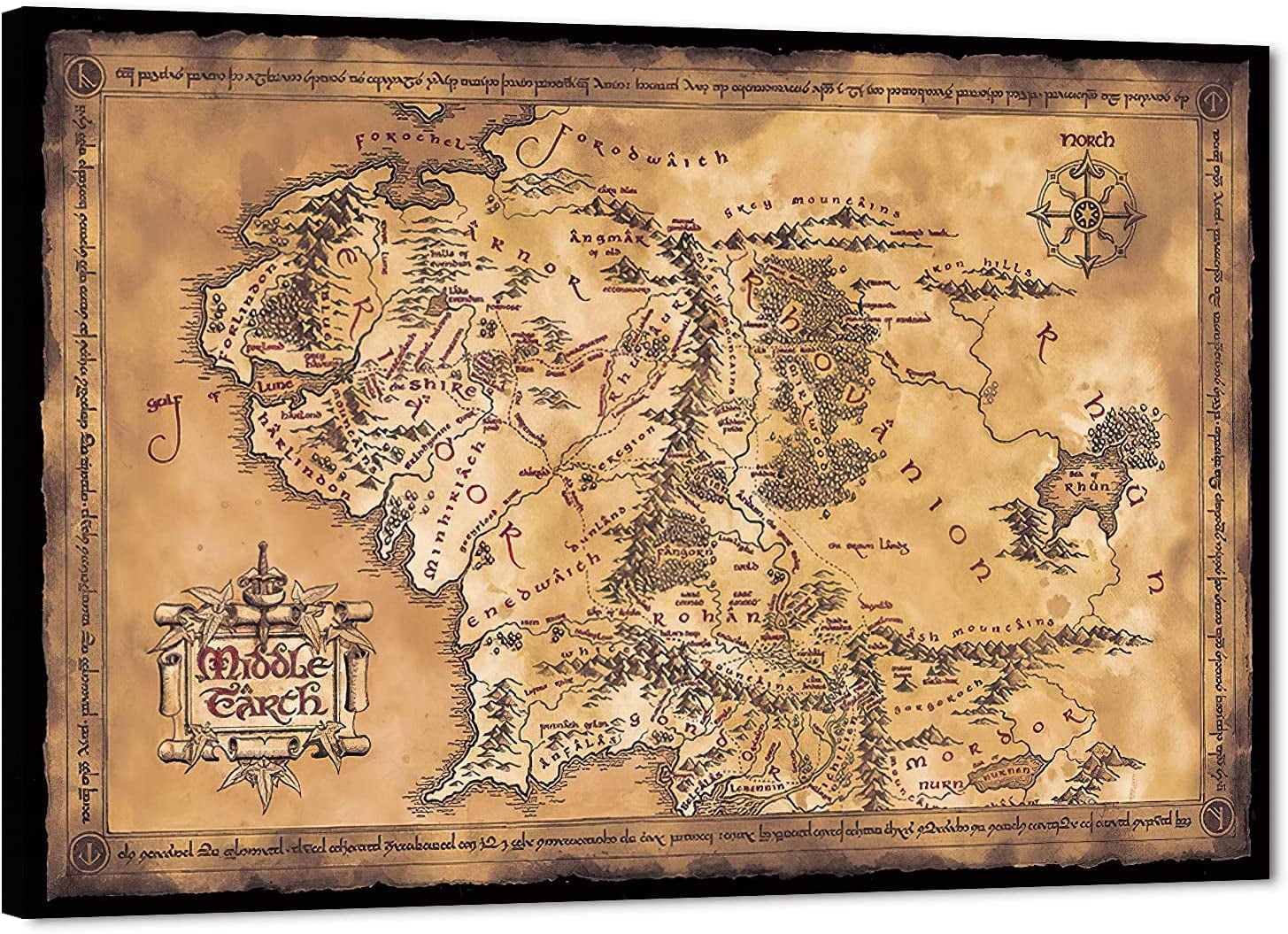 SYDposter Middle Earth Map Canvas Wall Art Movie Map HD Print - Retro ...