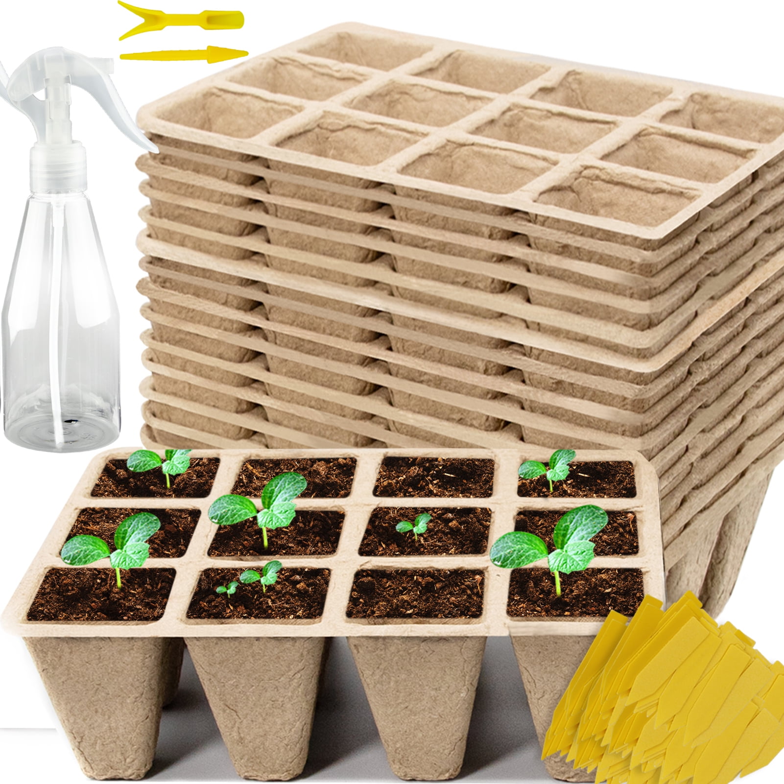 120Cells Seedling Trays, 10Pack, Biodegradable, 100 Labels, 2 Risers, 1 ...