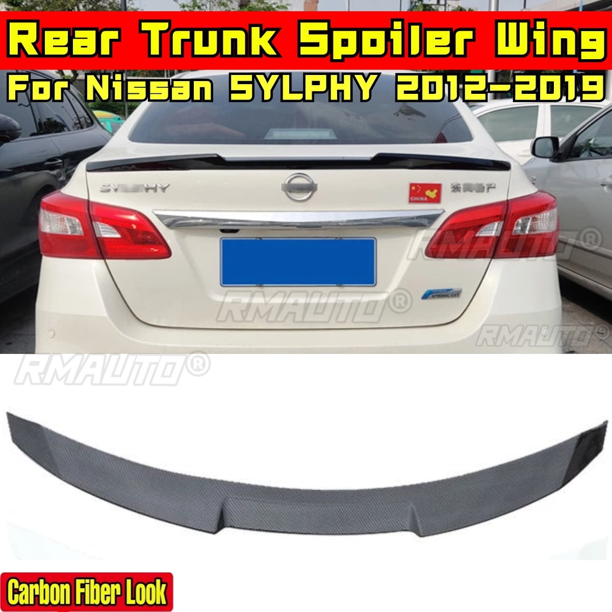 SYLPHY Car Rear Spoiler Glossy Black Rear Trunk Wing Roof Spoiler Wing ...