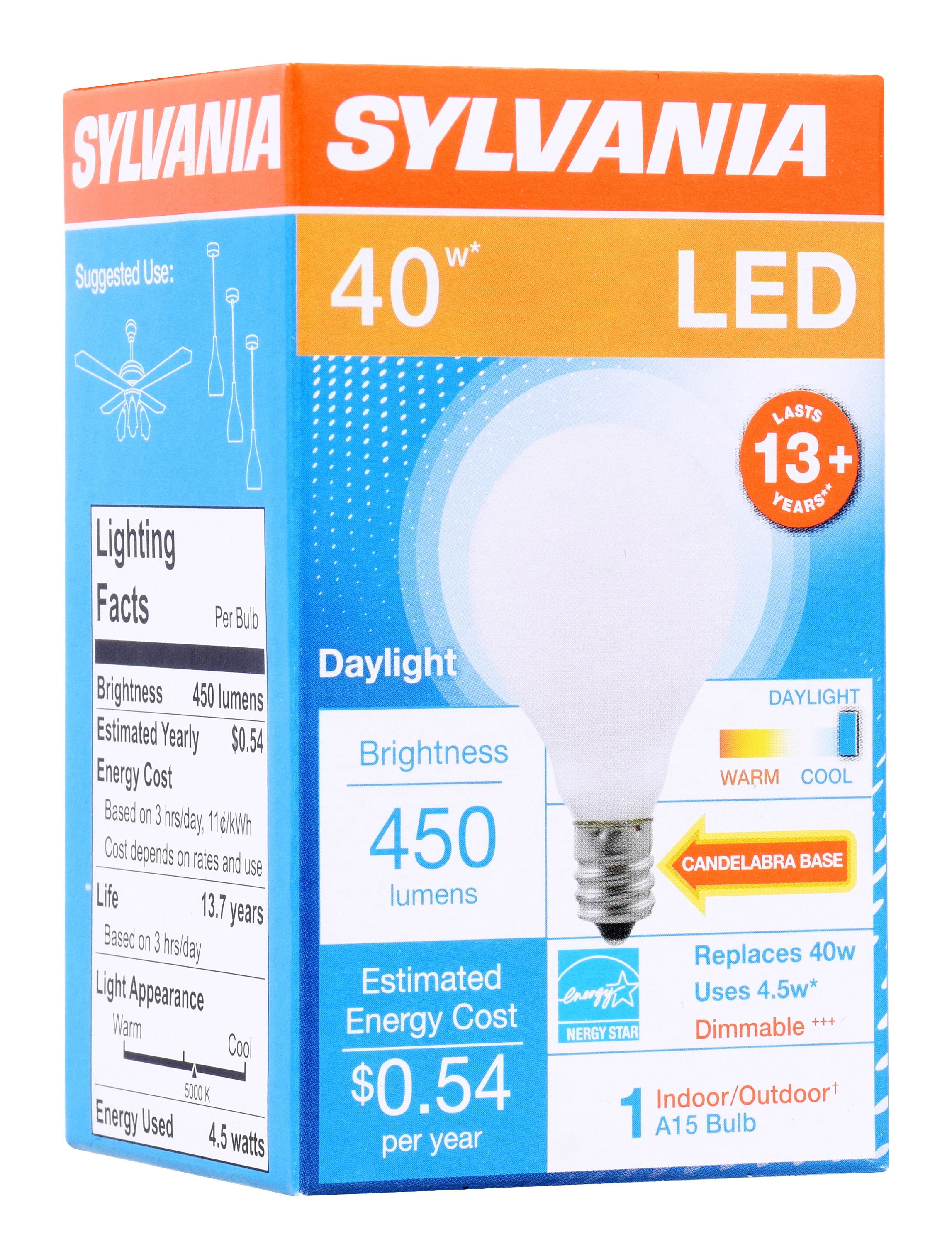 LEDVANCE SYLVANIA LED A15 Light Bulb, 40 Watt, Dimmable, Frosted Glass ...