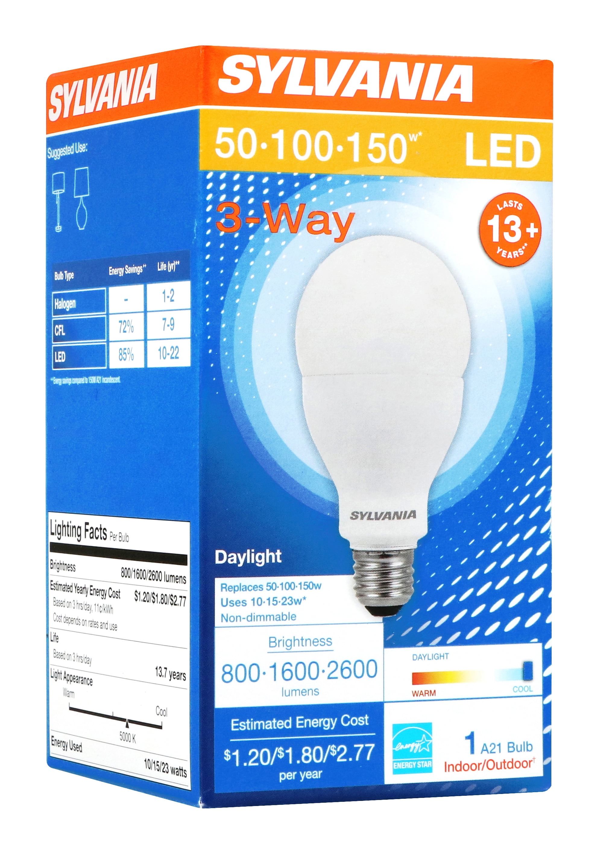 SYLVANIA LED A21 Light Bulb, 3Way, Daylight, 1 Pack - Walmart.com