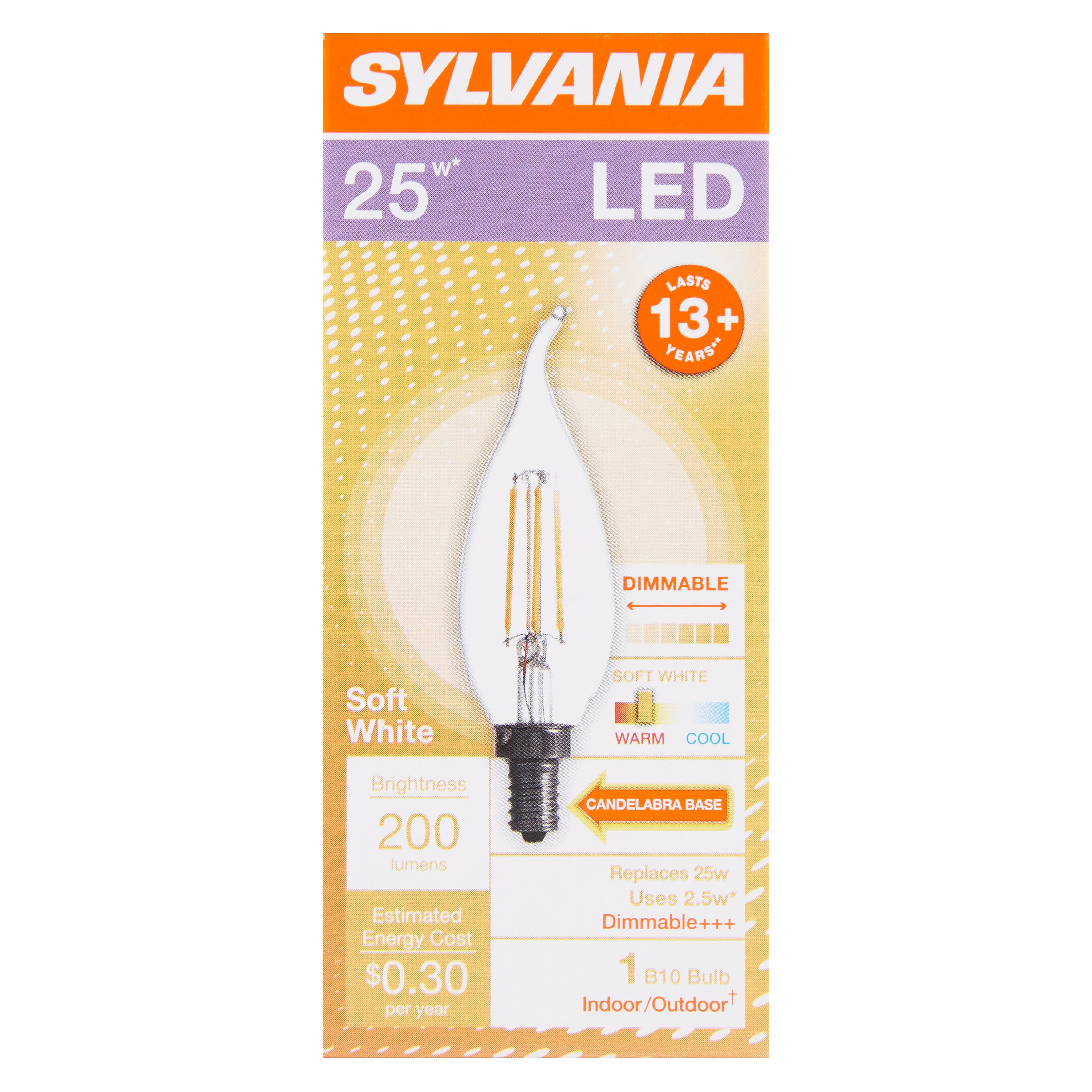 SYLVANIA LED B10 Light Bulb, 25 Watt, Dimmable, 1 Pack - Walmart.com
