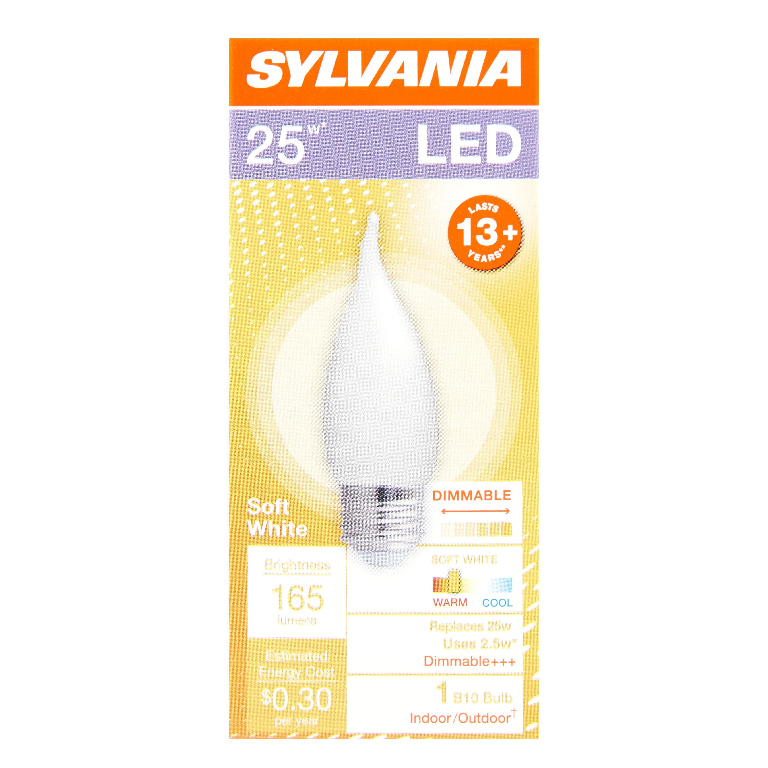 SYLVANIA LED B10 Light Bulb, 25 Watt, Dimmable, Frost Soft White, 1 Pk ...