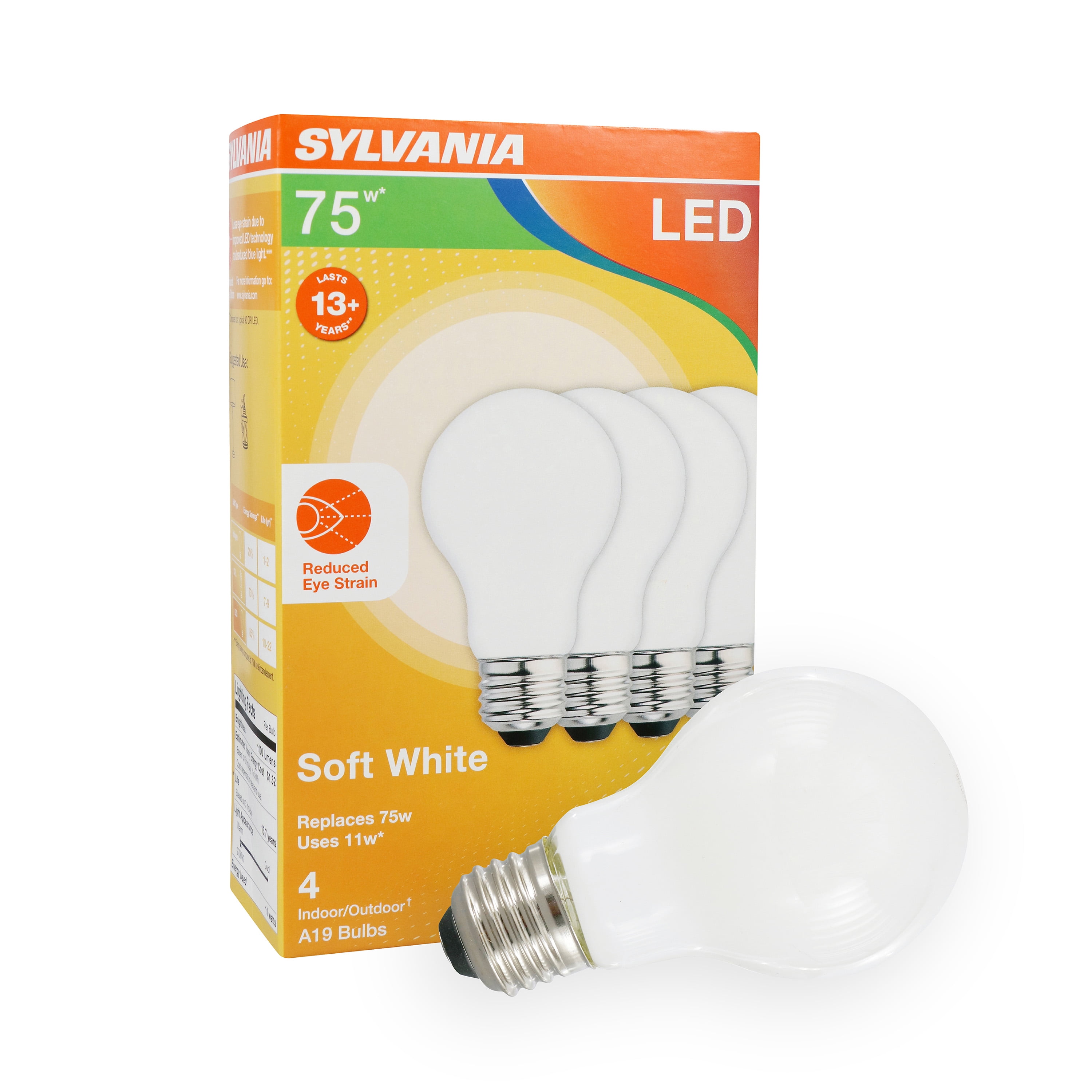 SYLVANIA LED Reduced Eye Strain Light Bulb, A19, 11W, Dimmable, Frosted ...