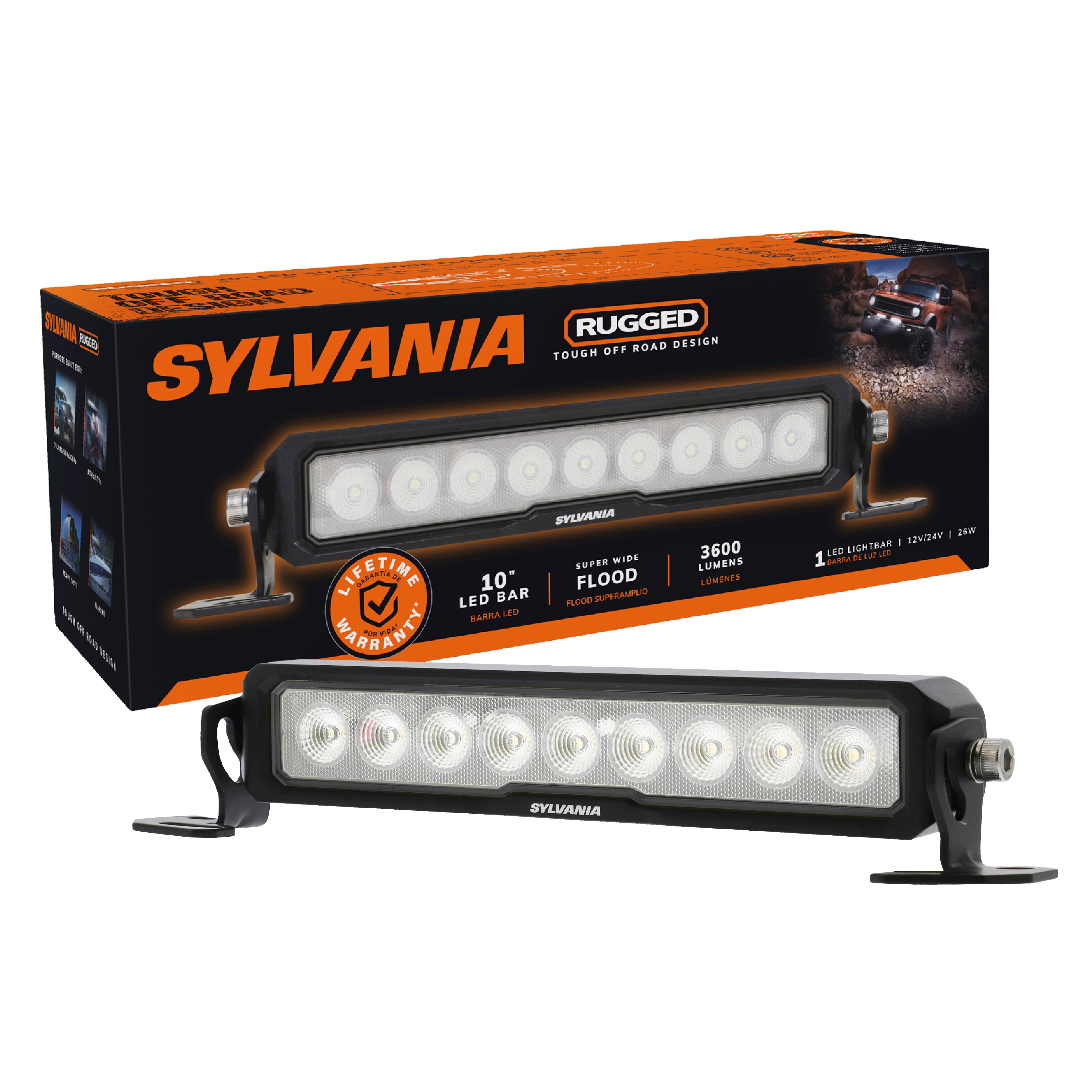 SYLVANIA Rugged 10 Inch Flood LED Light Bar, Flood Light 3600 Raw ...