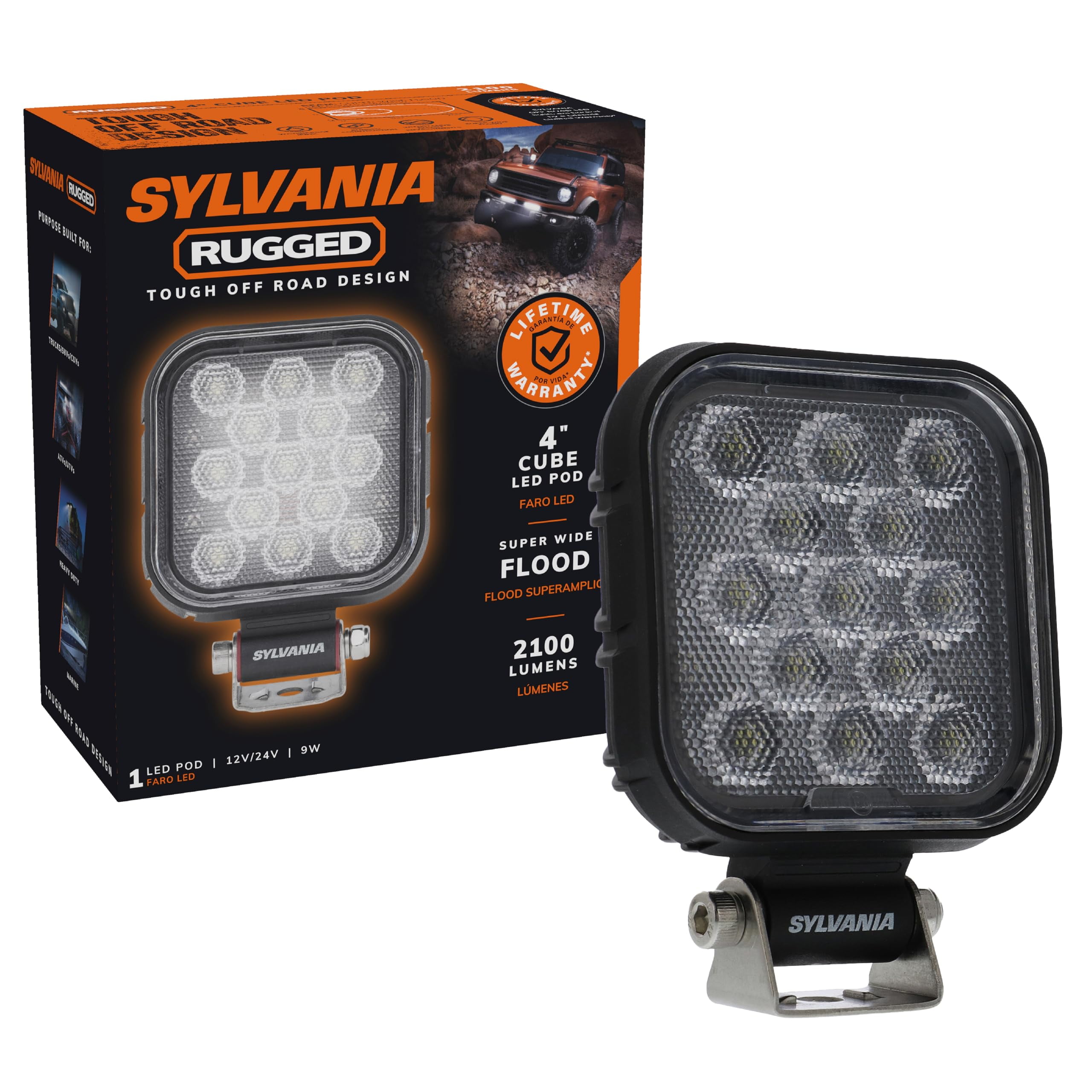 SYLVANIA - Rugged 4 RRF12 Inch Cube LED Light Pod - Lifetime Limited ...