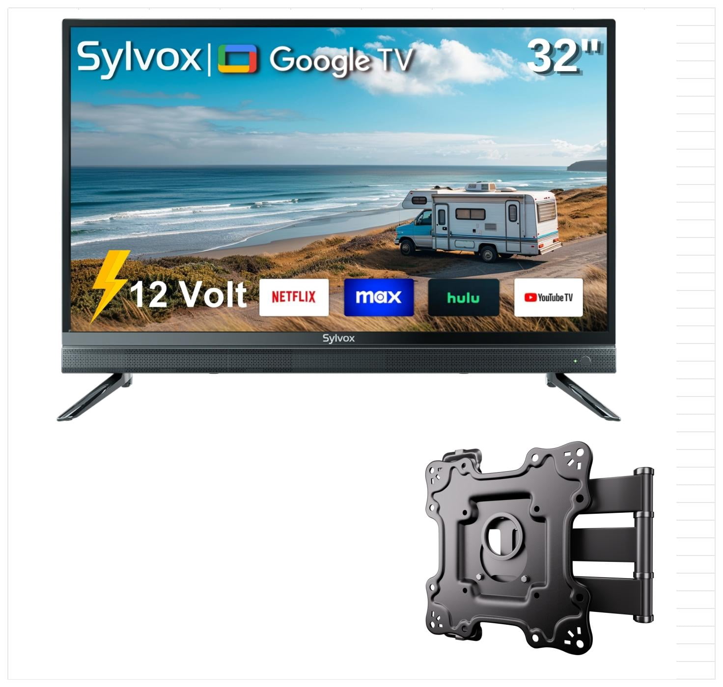 SYLVOX 32" Smart RV TV with Wall Mount, 12 Volt TV 1080P Google TV ATSC ...