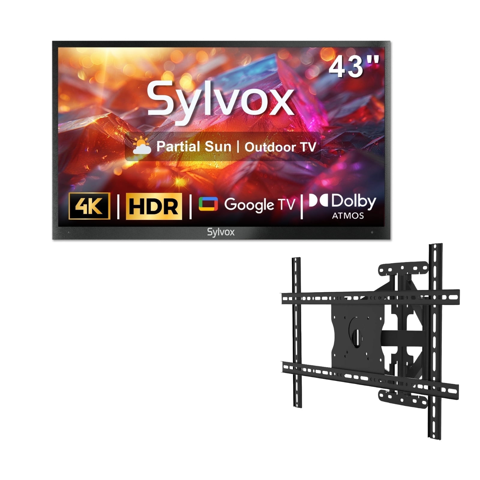 SYLVOX 43" Outdoor TV with Wall Mount, 4K UHD Google TV for Partial Sun ...