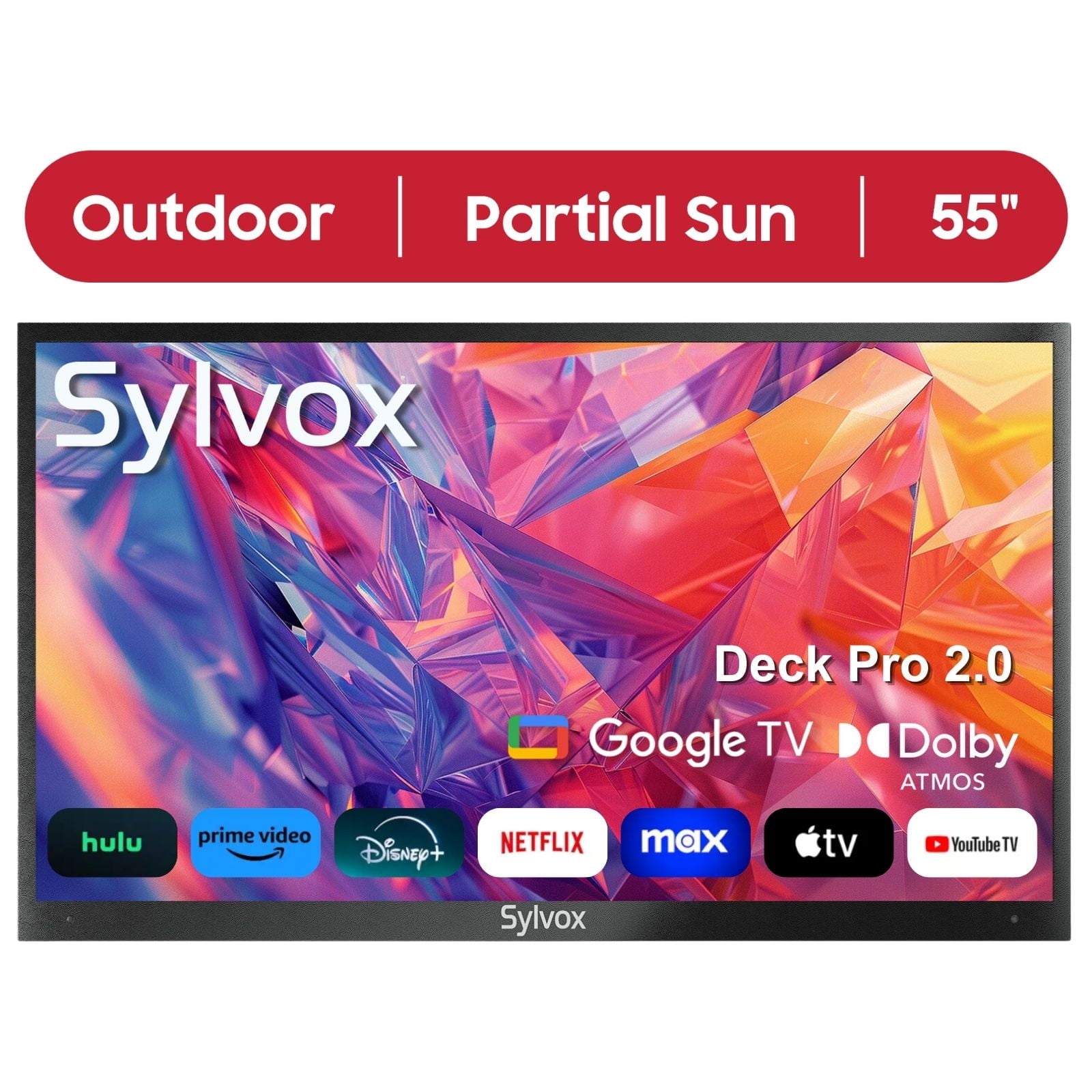 SYLVOX 55 inch 4K UHD Outdoor Smart TV, Google TV, Dolby Atmos, IP55 ...