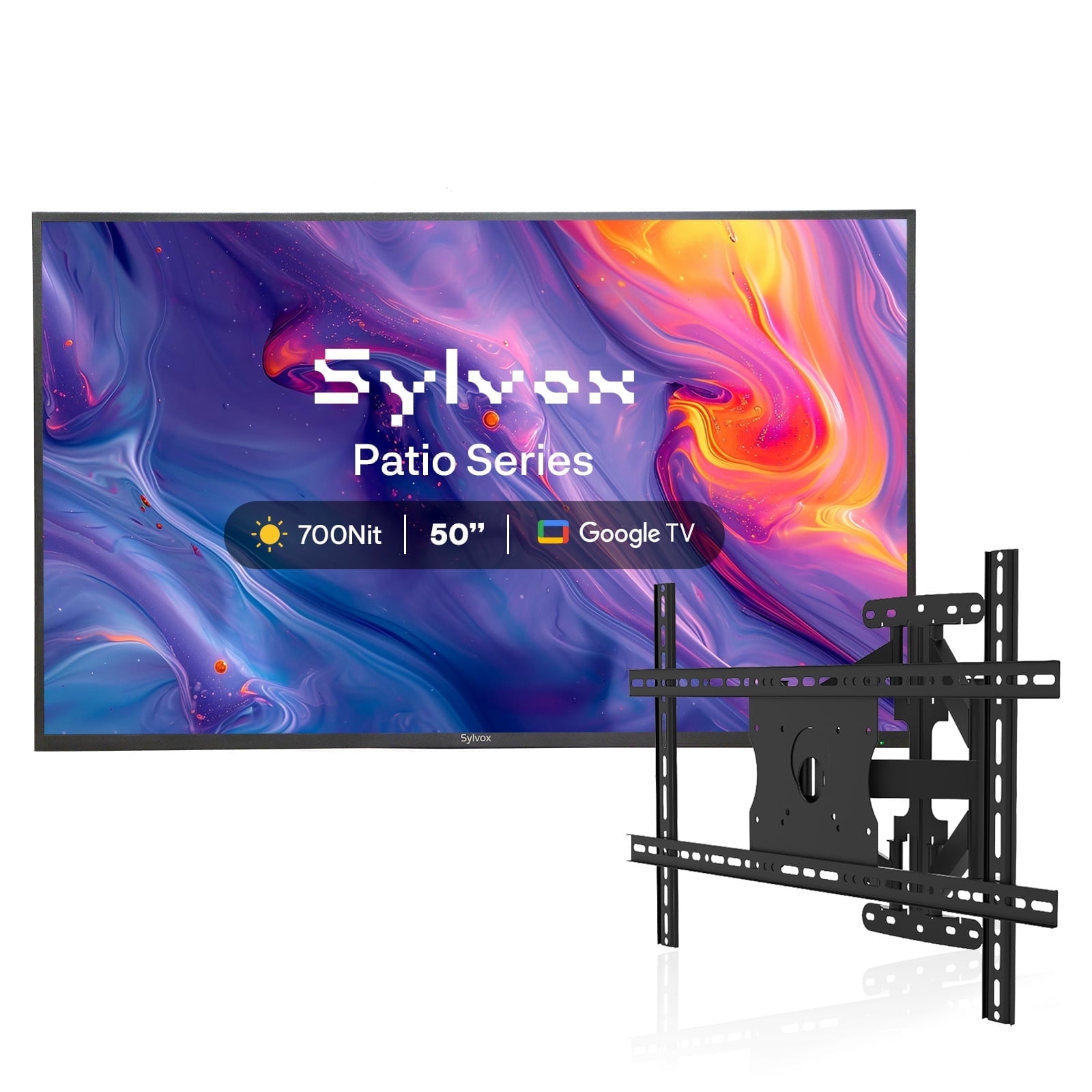 SYLVOX 50" Outdoor TV with Wall Mount, 4K UHD Smart Google TV, IP55 Weatherproof for Partial Sun ...