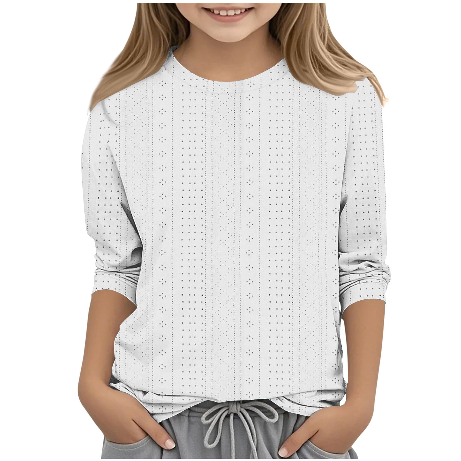 SYMOID Breathable Girls' 3/4 Sleeve Shirts - Solid Color Crew Neck Tops ...
