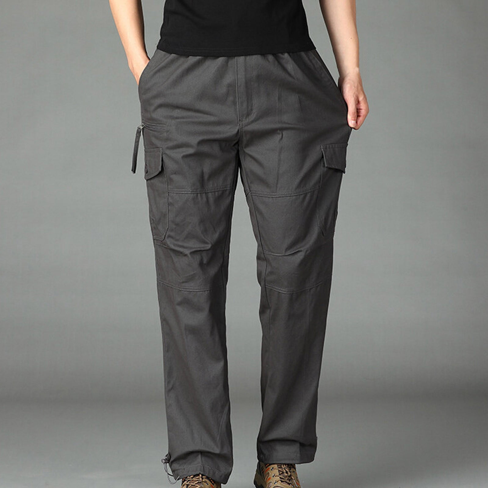 SYMOID Elastic Waist Pants for Men Cargo Work Pants in Gray, Relaxed ...