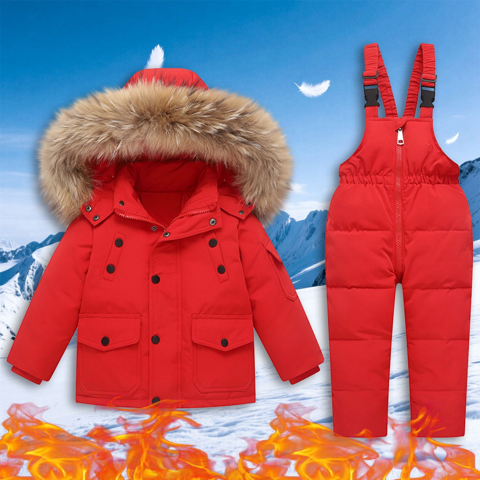 SYMOID Girls Kids Winter 2-Piece Outfit: Red Insulated Jacket (Faux ...
