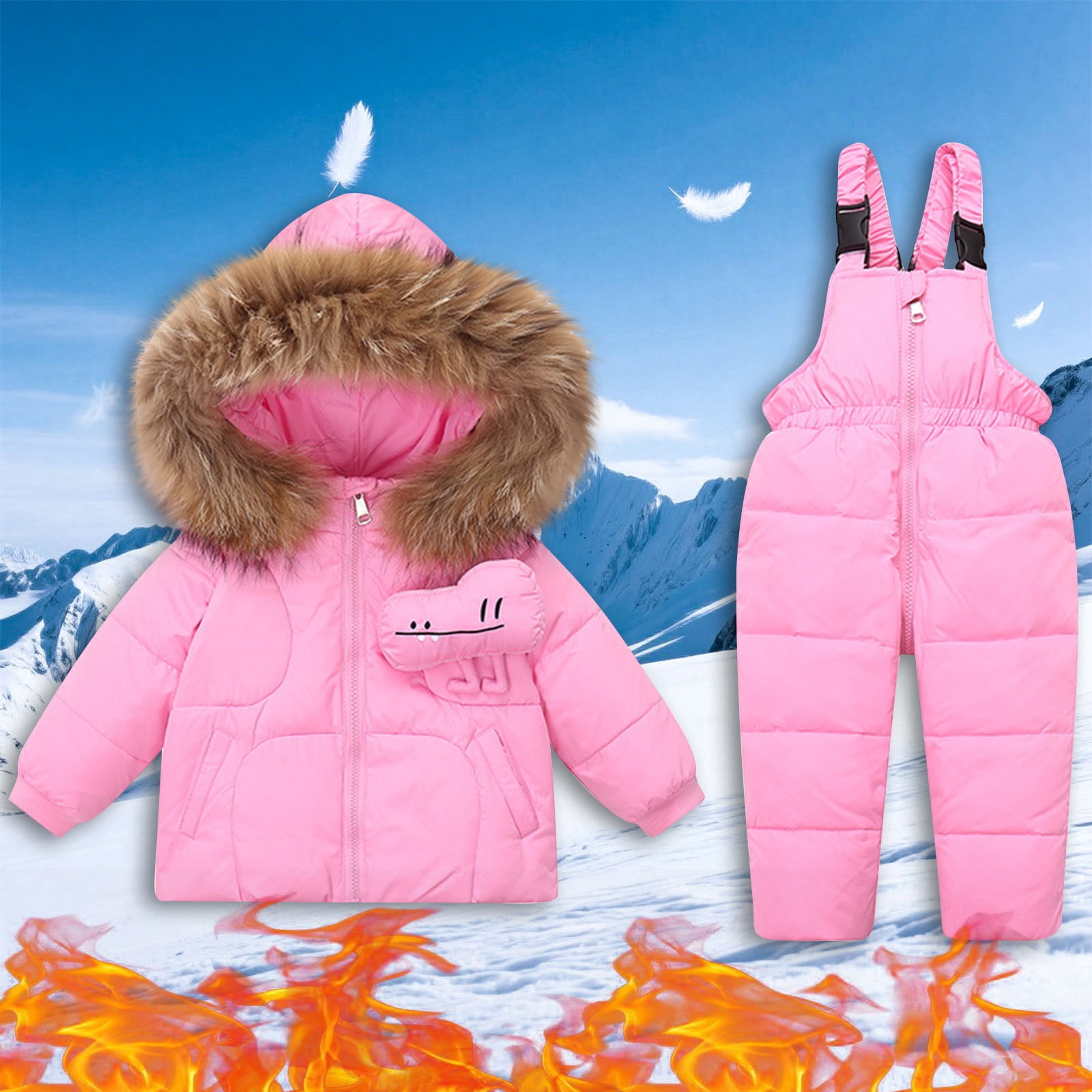 SYMOID Kids Boys Snowsuit 2-Piece Puffer Jacket & Bib Set with Faux ...