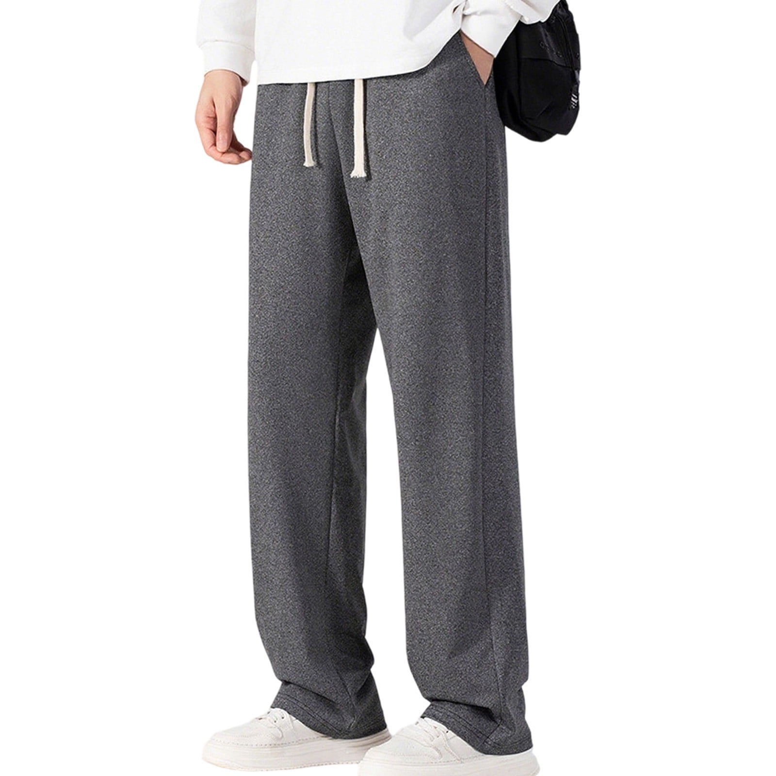 GUZOM Men's 100% Polyester Casual Pants Size S Dark Gray Straight Leg ...