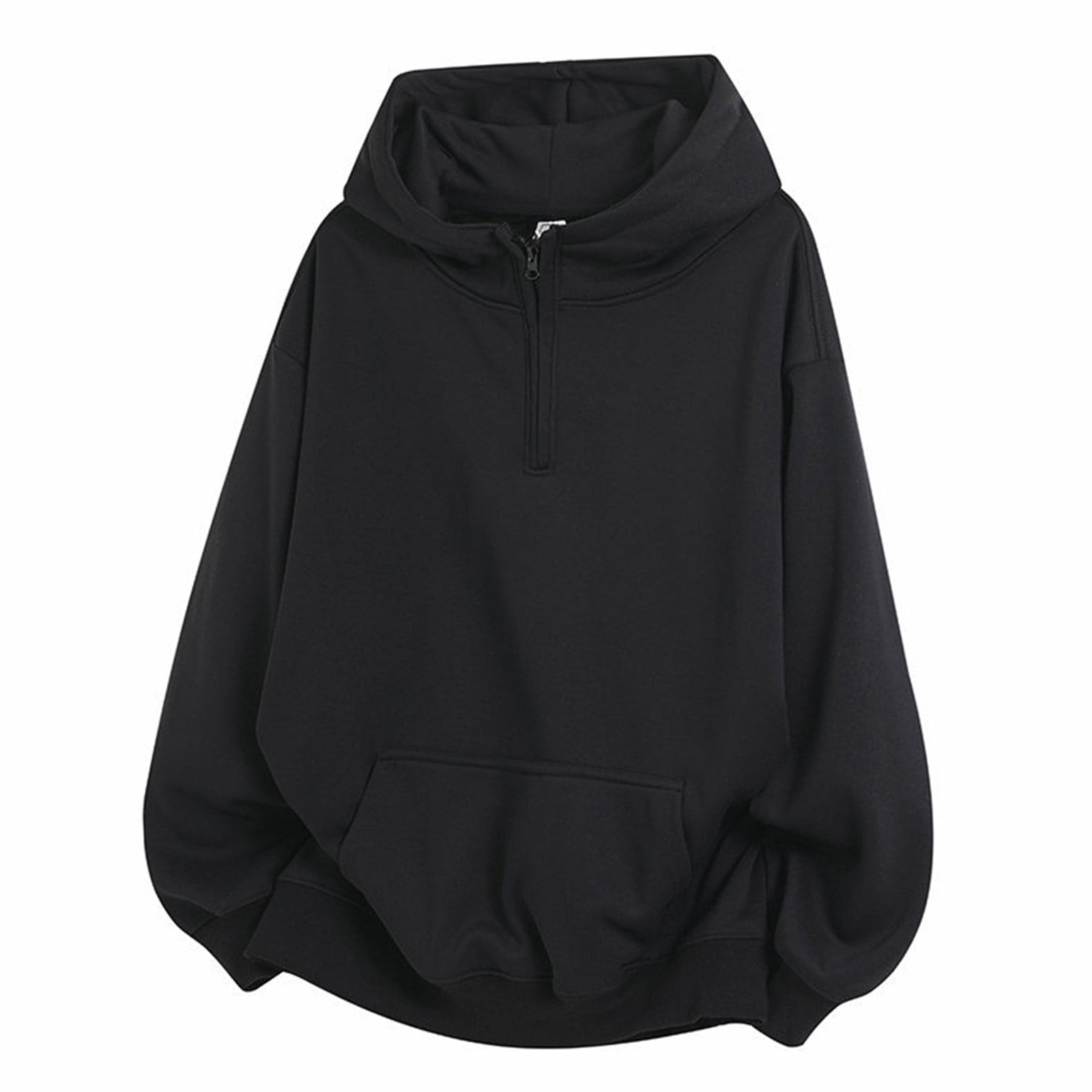 SYMOID Men's Oversized Soft Polyester Half Zip Hoodie - Black, Size L ...