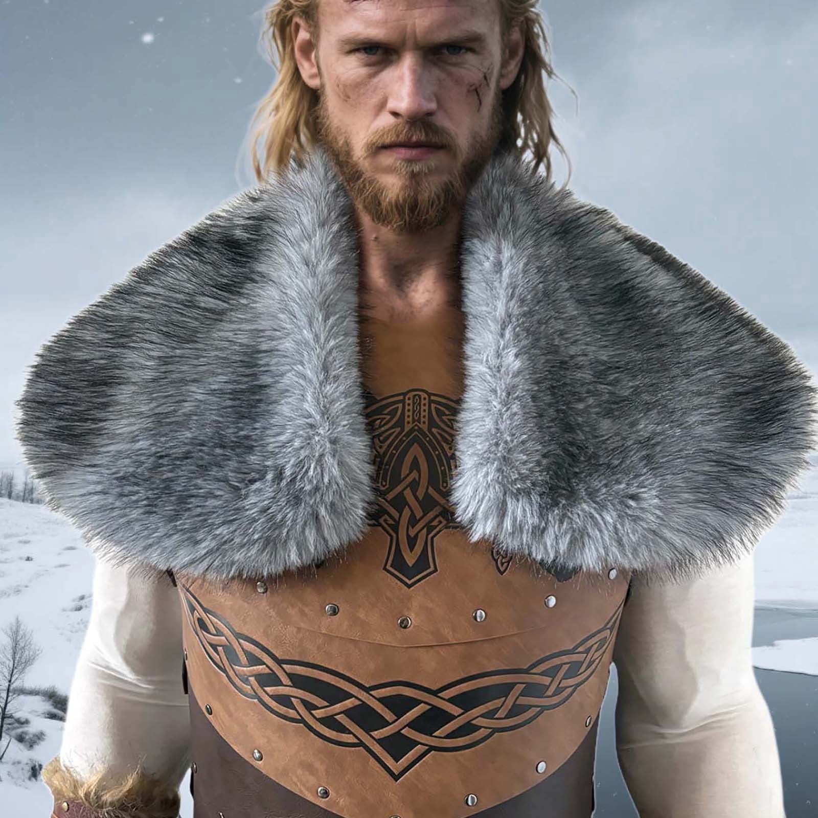 SYMOID Mens Dark Gray Viking Faux Faux Fur Shawl Scarf - One Size ...